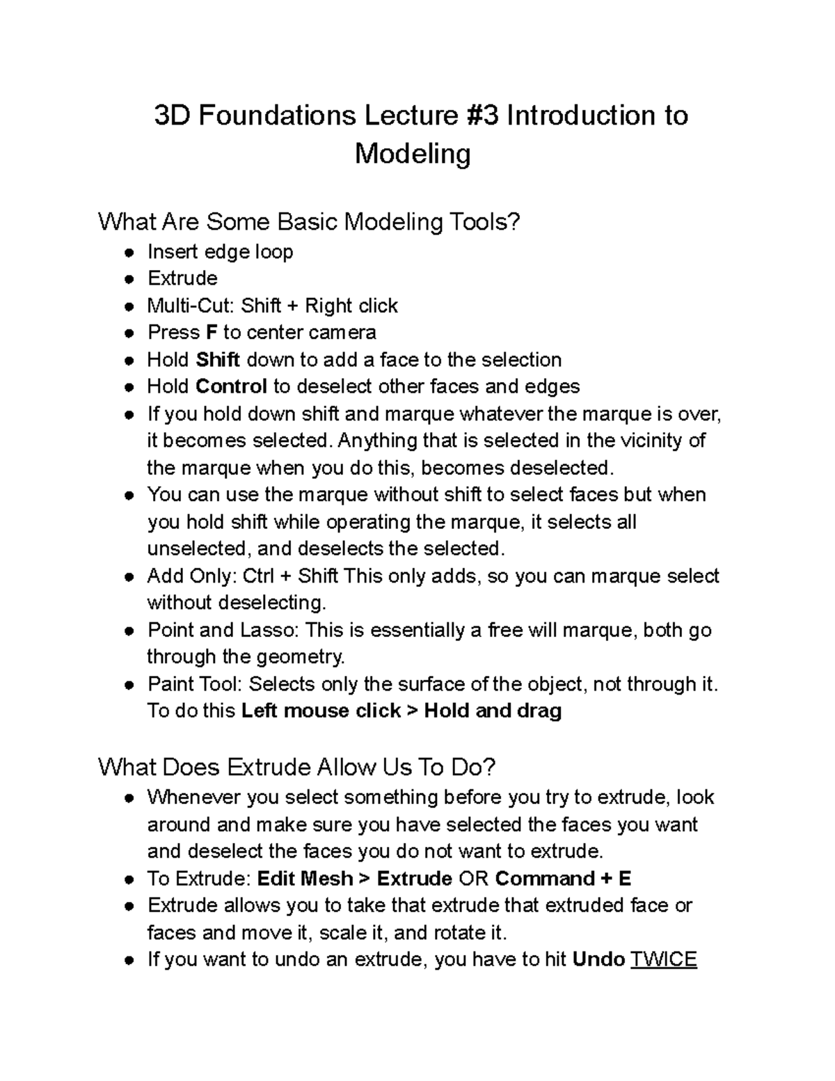 3D Foundations Lecture #3 Introduction to Modeling - Anything that is ...