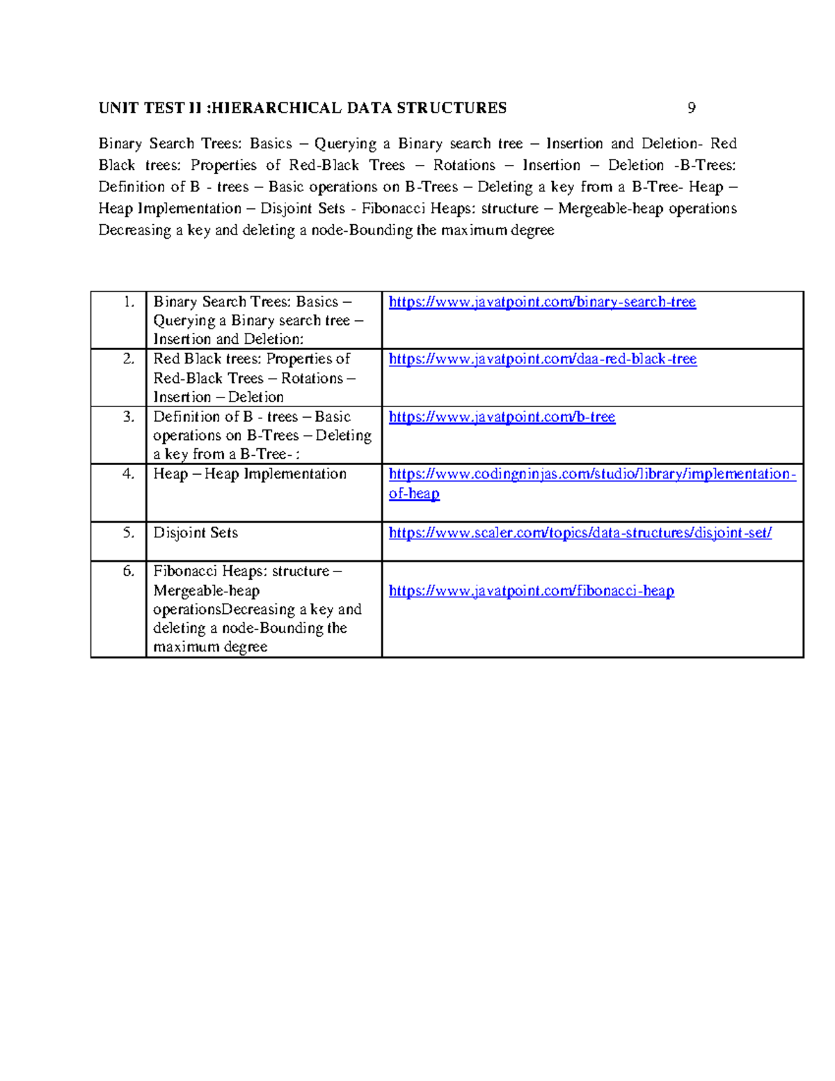 UNIT TEST II ADS Portion - UNIT TEST II :HIERARCHICAL DATA STRUCTURES 9 ...
