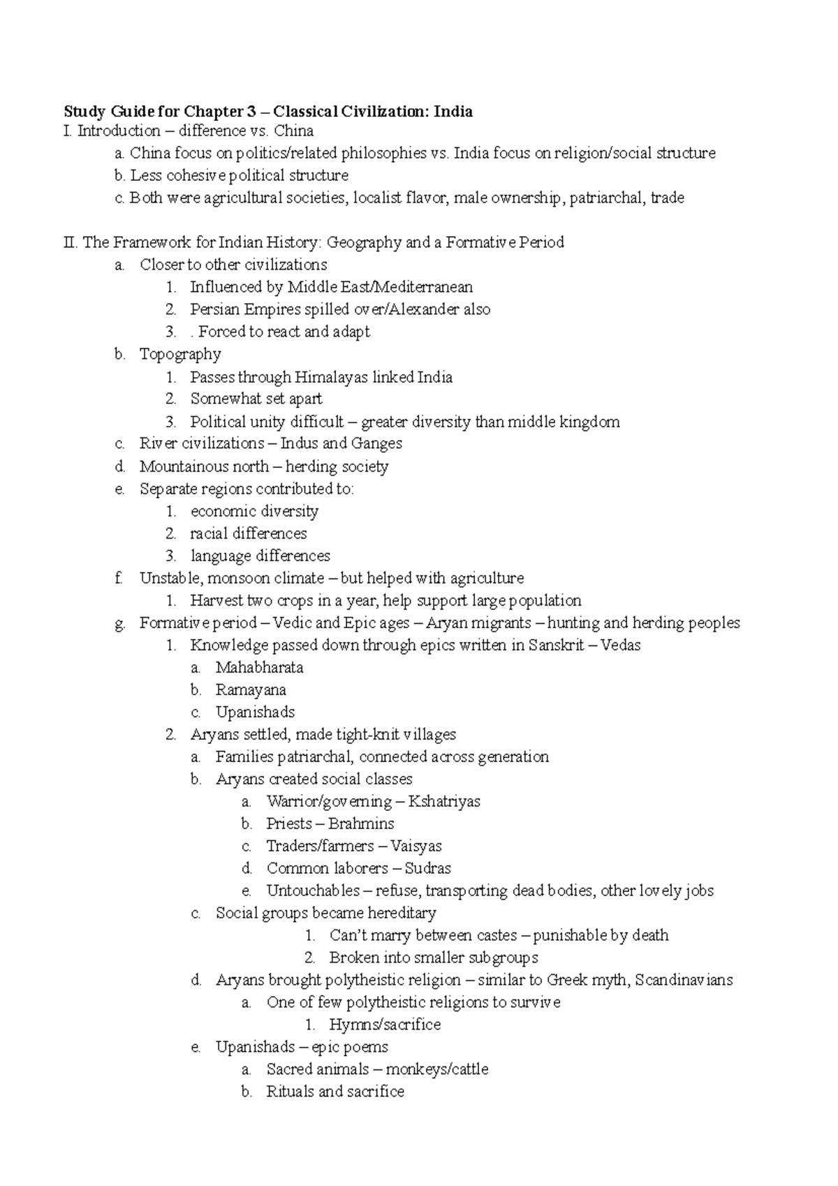 Study Guide for Chapter 3 – Classical Civilization- India - Study Guide ...