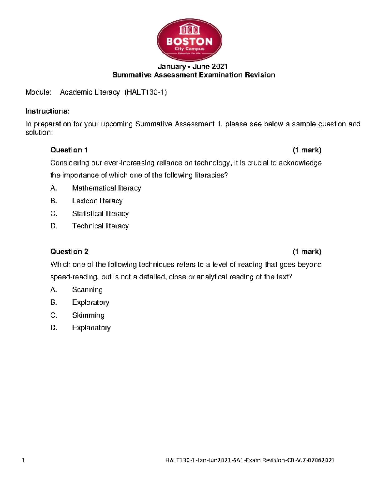 Jan-Jun2021-HALT130-1-SA1 Exam Revision-CD-V.7-0706201 - Module ...