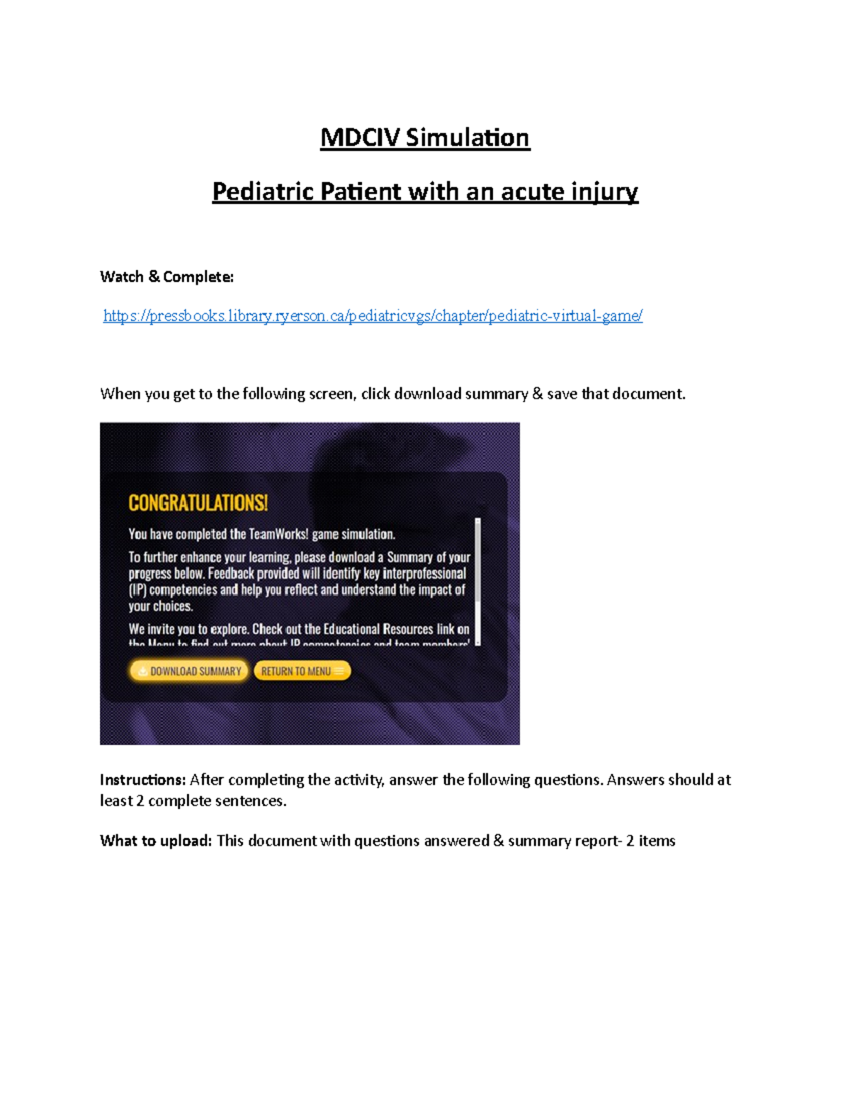 HMartinez Mdciv Simulation virtual activity - MDCIV Simulation Pediatric Patient with an acute ...