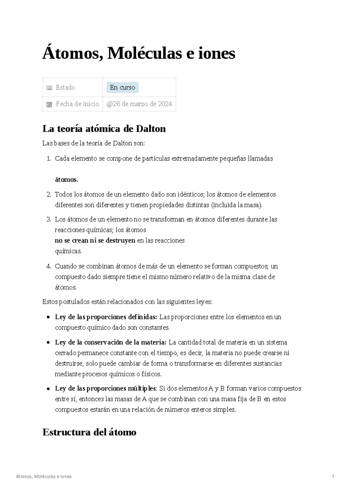 Átomos, Moléculas e iones - Átomos, Moléculas e iones Estado En curso ...