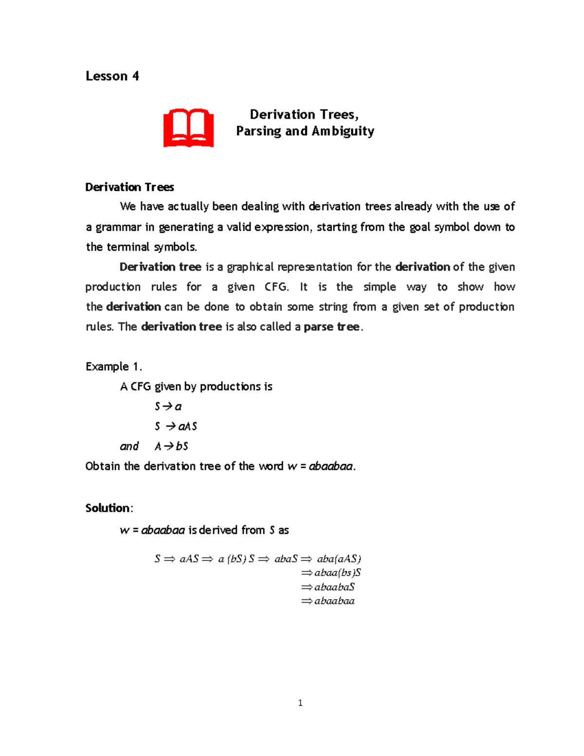 Automata M3 L4 (F) - Summary Computer Science - Lesson 4 Derivation ...