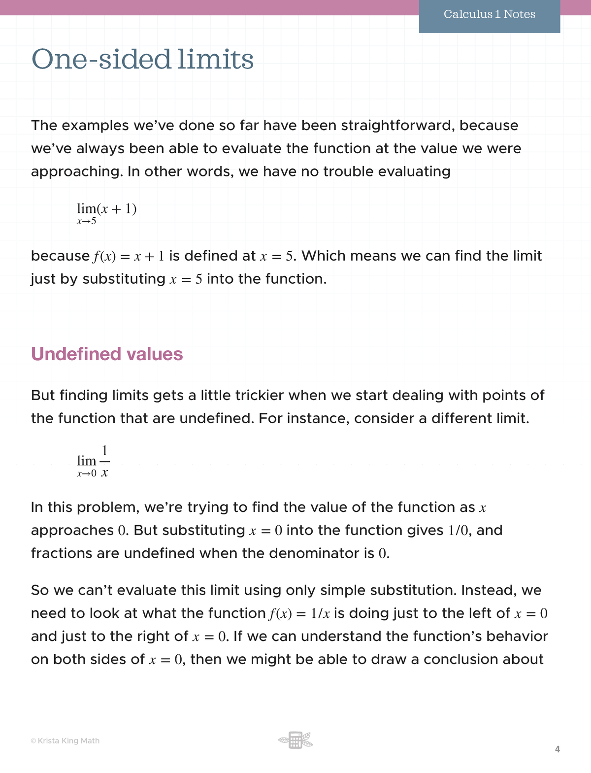 02 One-sided limits - notes - One-sided limits The examples we’ve done ...