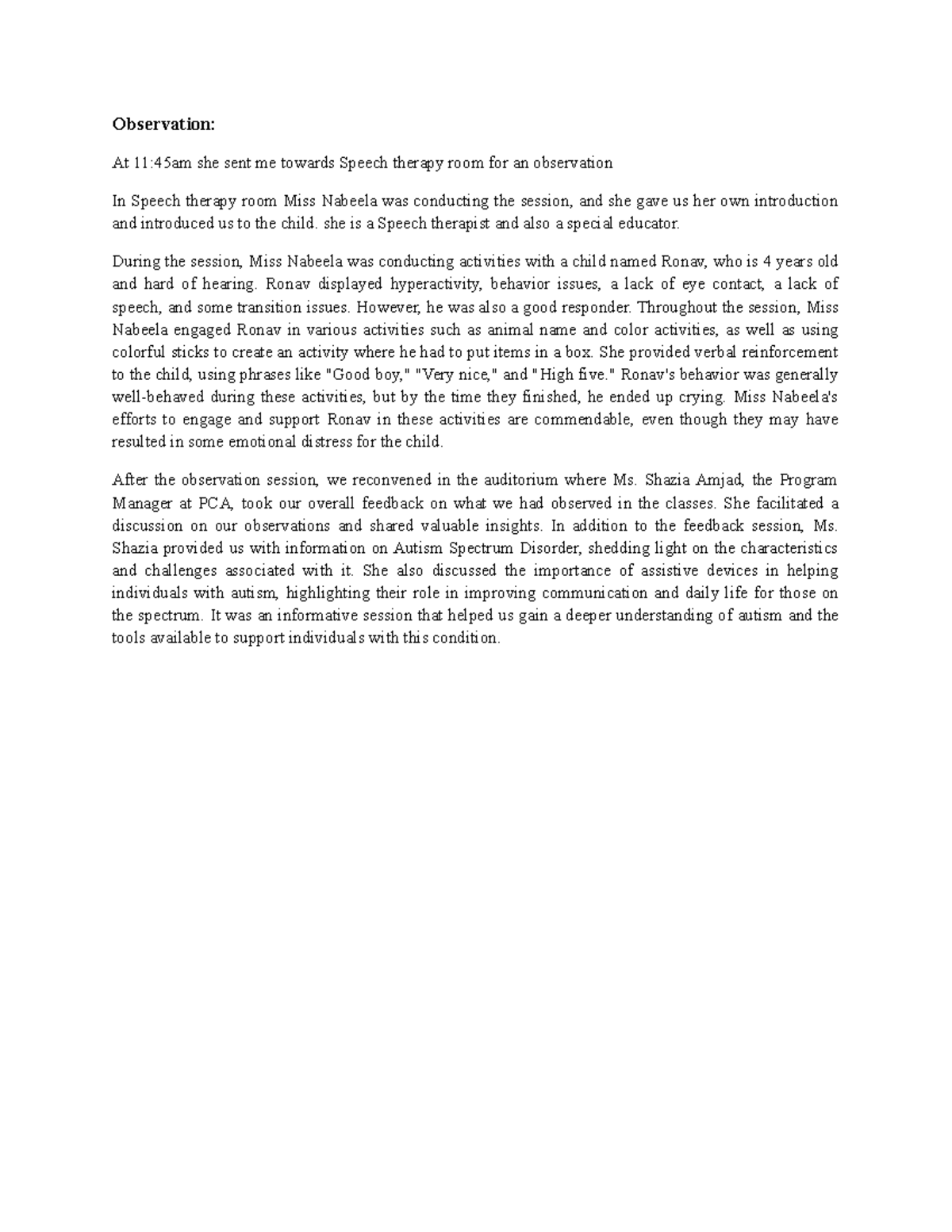 Observation - assistive technology - Observation: At 11:45am she sent ...