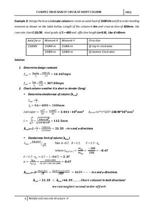 Example on Design of uniaxial Short Column - EXAMPLE ON DESIGN OF UNIAXIAL SHORT COLUMN 2014/ 1 ...