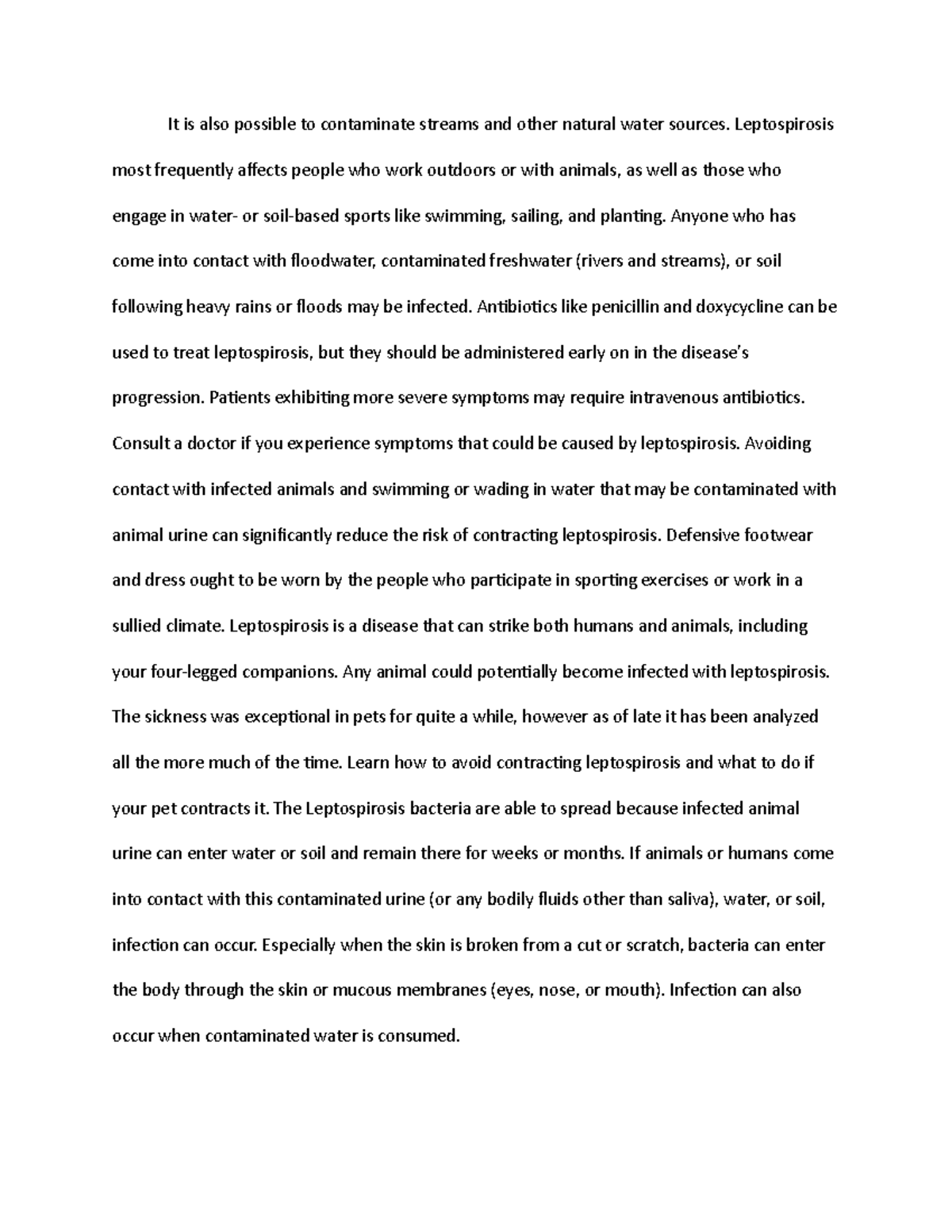 Swimming or wading in water that may be contaminated with animal urine ...