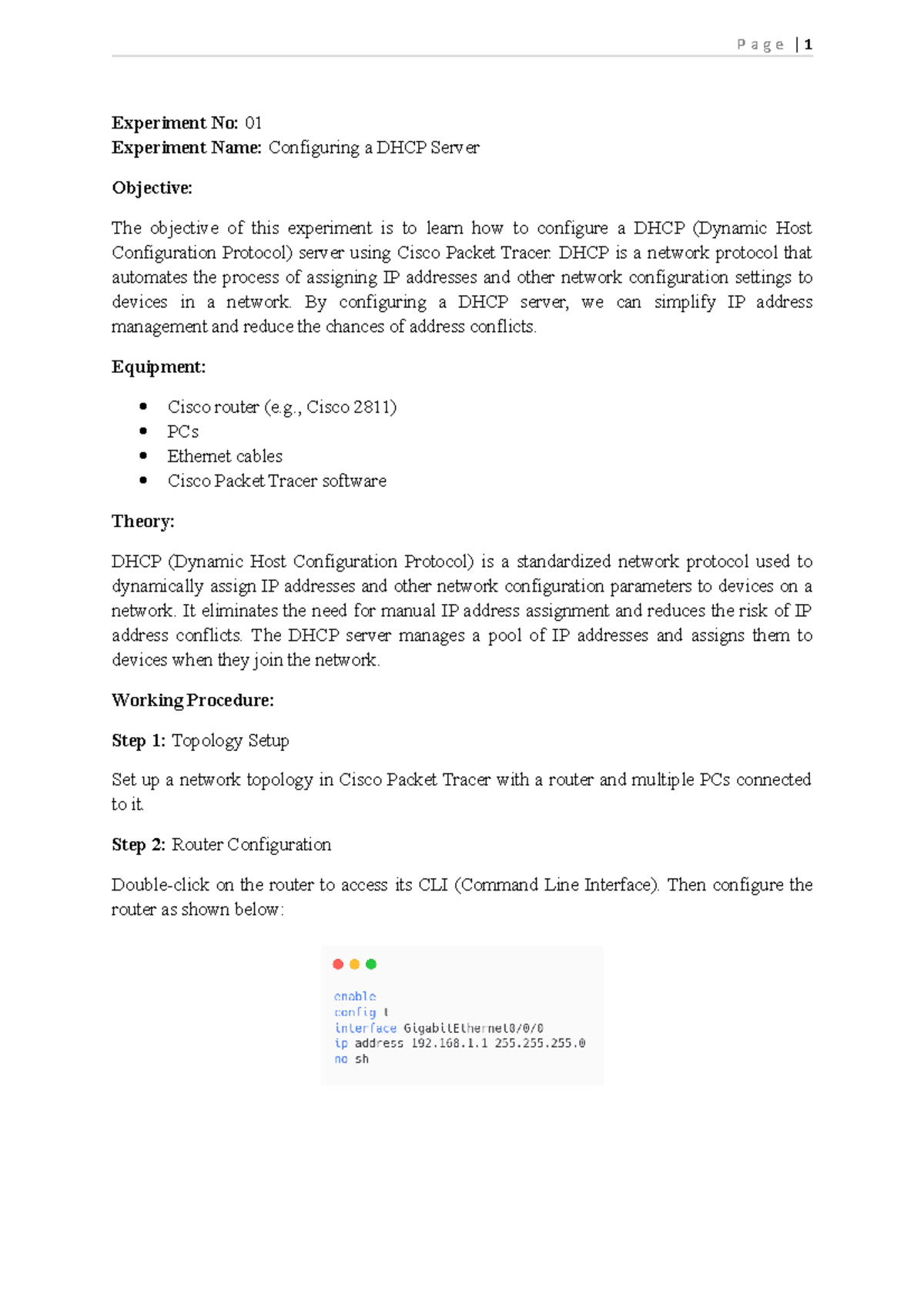 Exp 1 2 This Is Computer Networking Course Lab Report Experiment No 01 Experiment Name