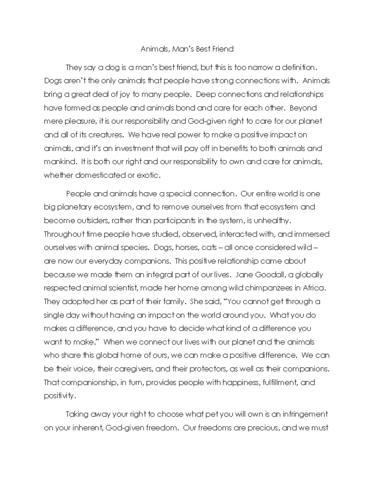 Exotic Pets Example Persuasive Essay - Animals, Man’s Best Friend They ...
