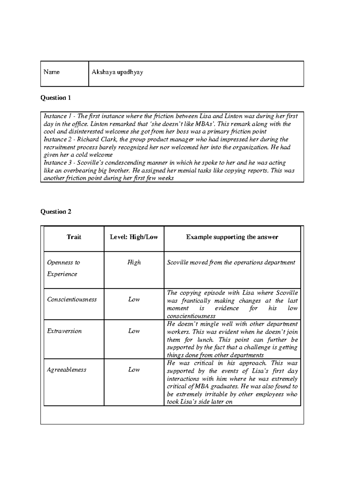 IMT Lisa Benton akshaya upadhyay - Name Akshaya upadhyay Question 1 Instance 1 - The first ...