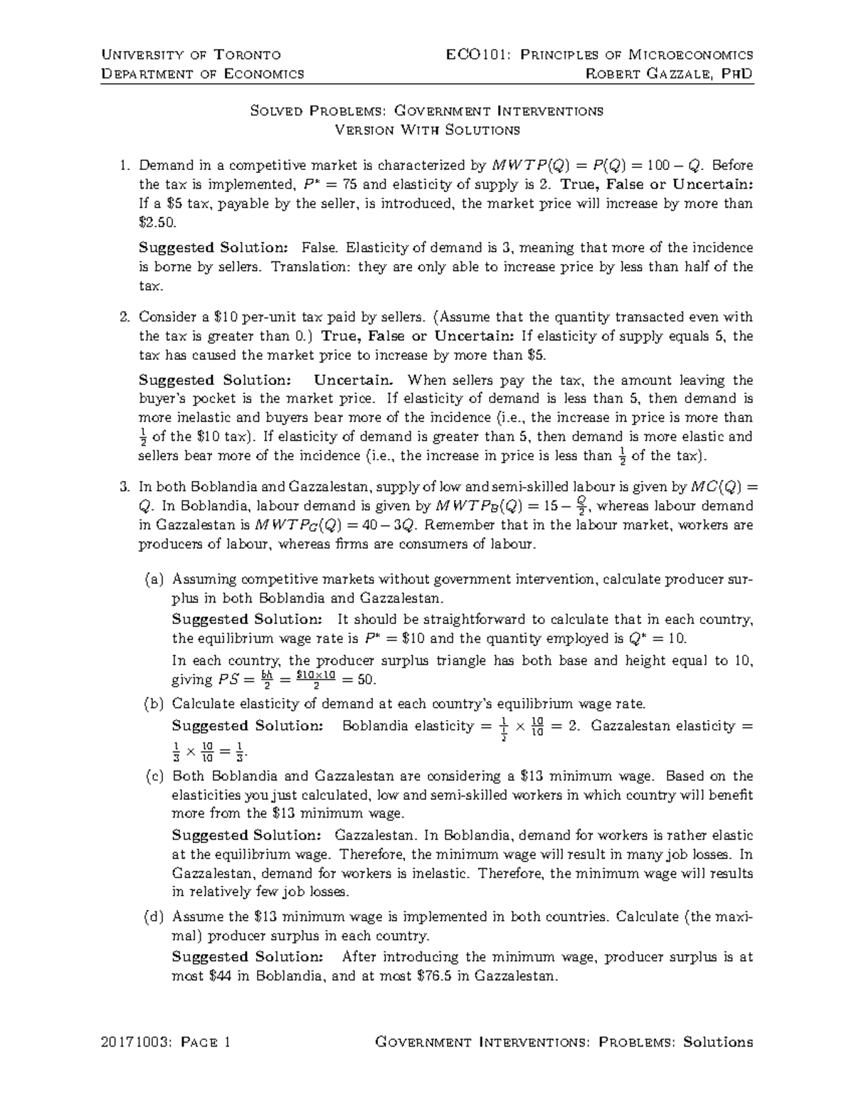 5 - Government interventions (Solutions) - Department of Economics ...