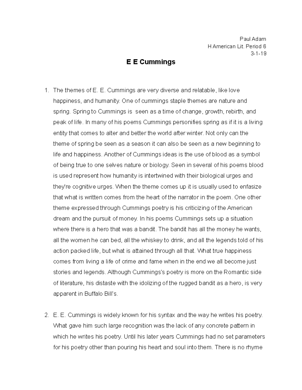 Ee cummings - Paul Adam H American Lit. Period 6 3-1- E E Cummings The ...