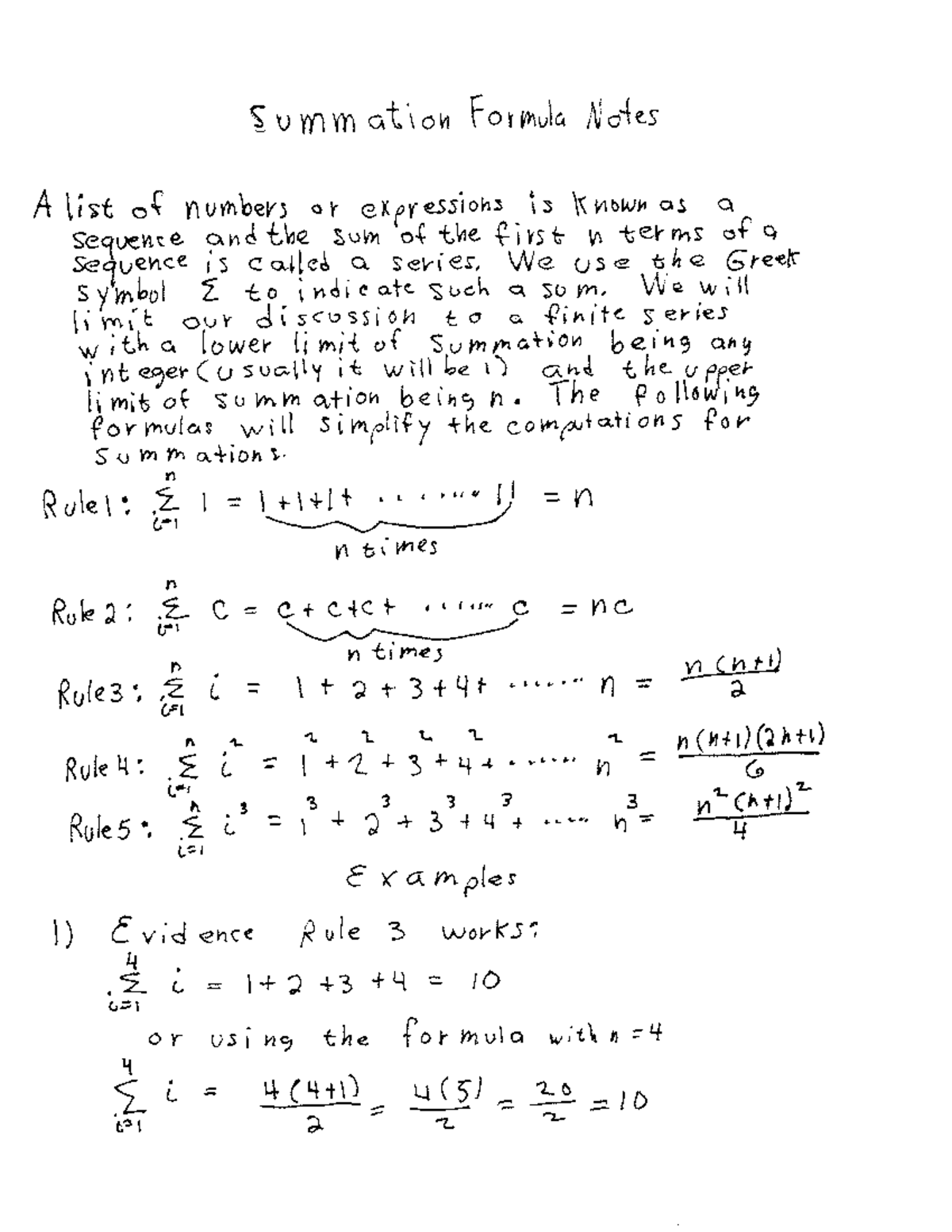 Summation Formula Notes - SUmm army: Formuia N042: Akist o? mmbem or ex ...