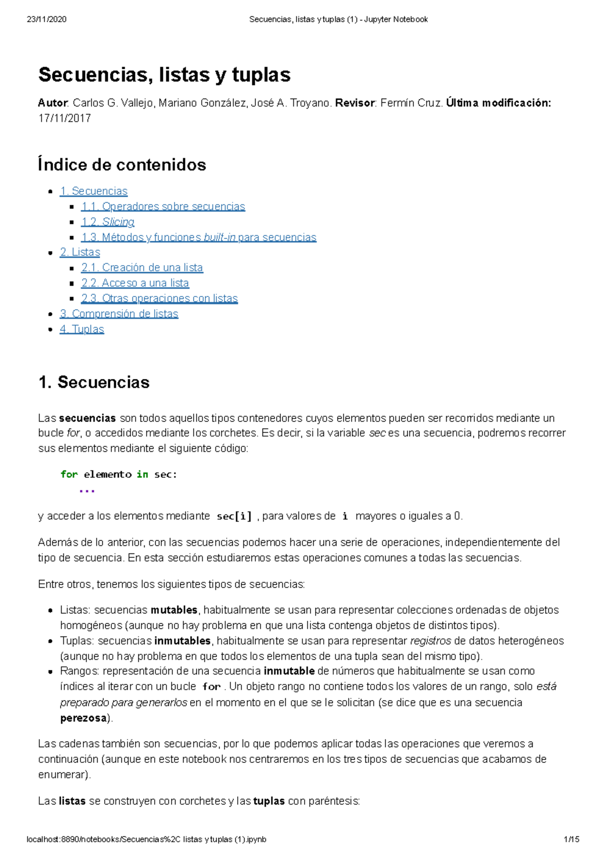 Secuencias, listas y tuplas - Jupyter Notebook - Secuencias, listas y ...