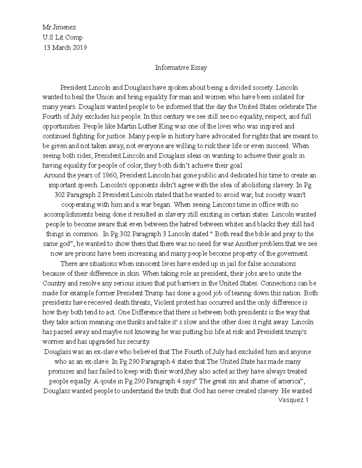 Informative essay - Final Draft - Mr U Lit Comp 13 March 2019 ...