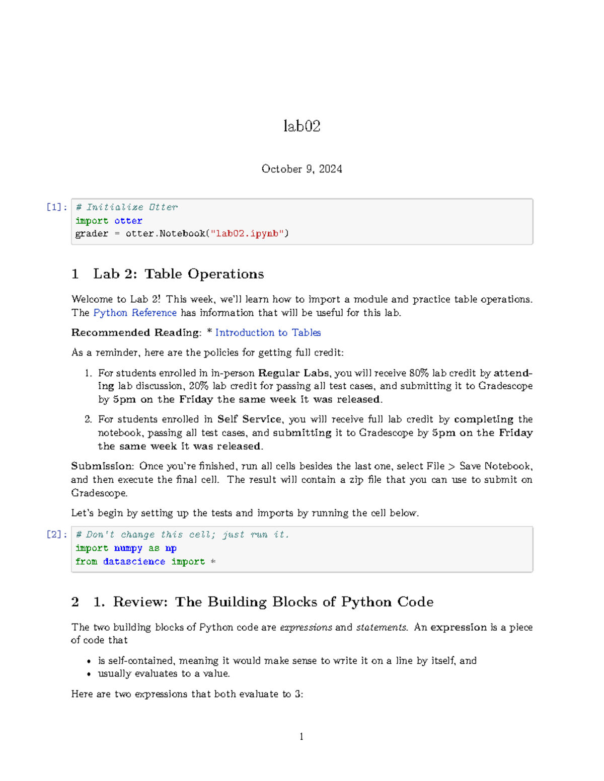 Lab02 - lab 2 - lab October 9, 2024 [1]: # Initialize Otter import otter grader = - Studocu