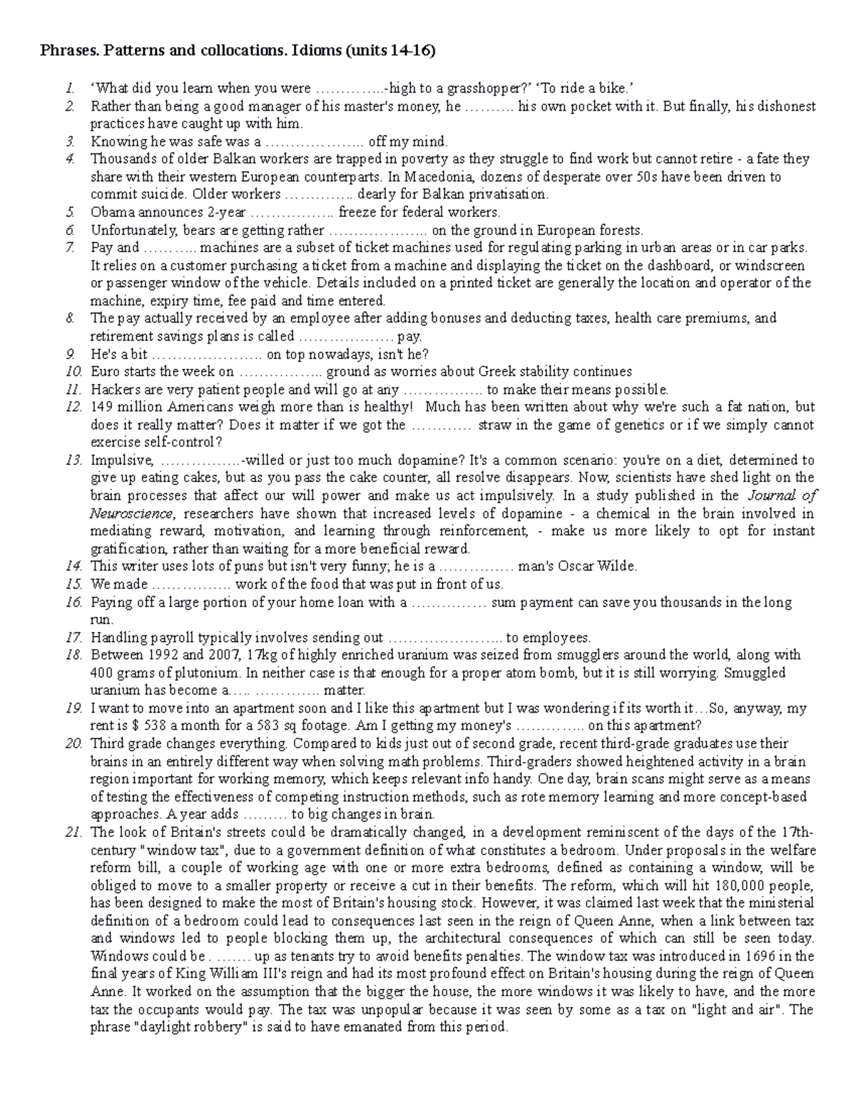 Phrases Patterns and collocations Idioms - Phrases. Patterns and ...