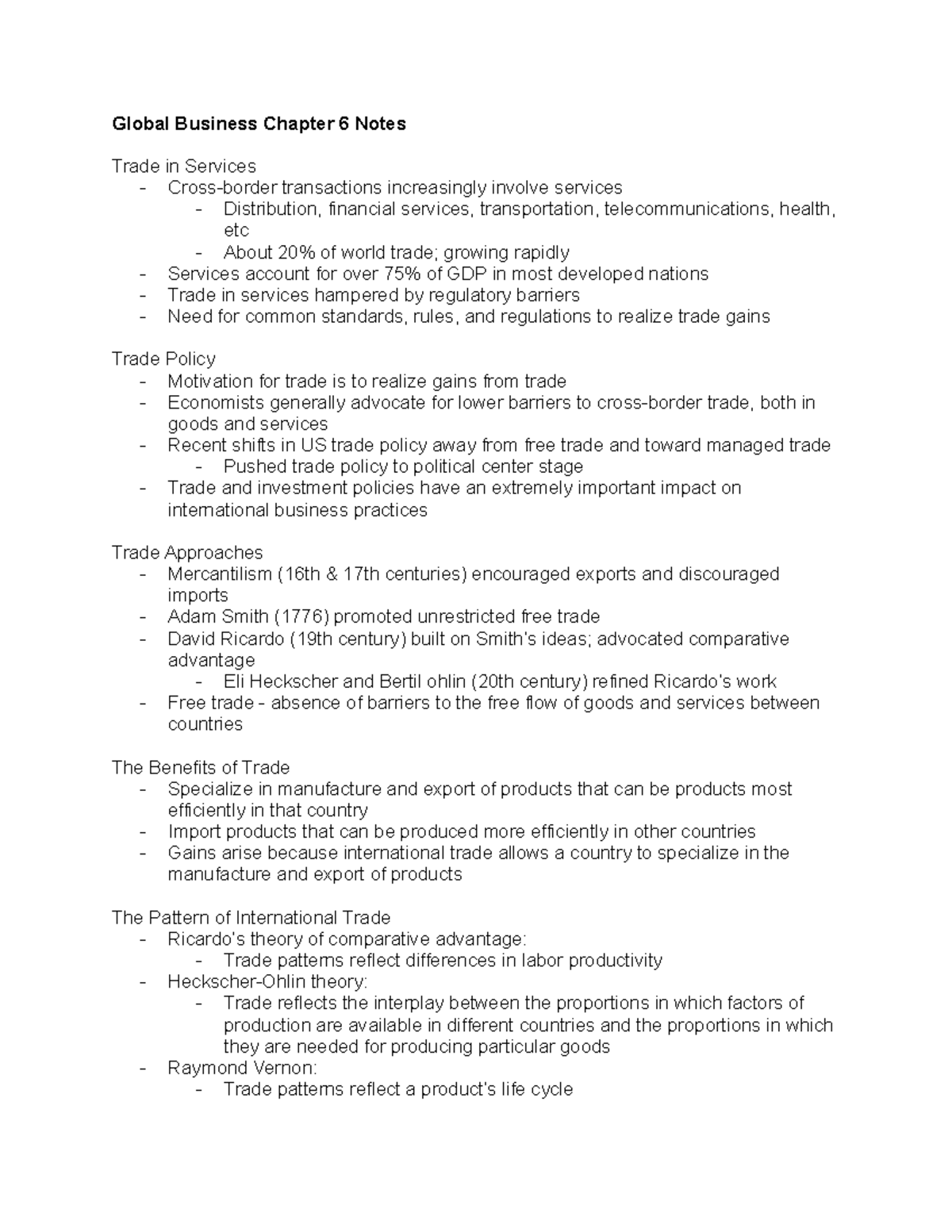 Global Business Chapter 6 Notes - Global Business Chapter 6 Notes Trade ...