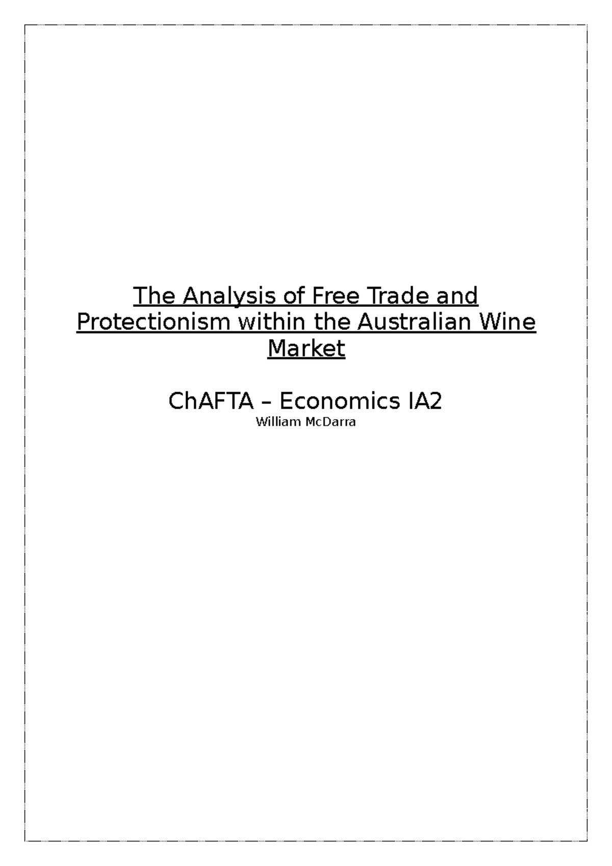 QCAA Economics IA2: Free Trade vs Protectionism in Australian Wine ...