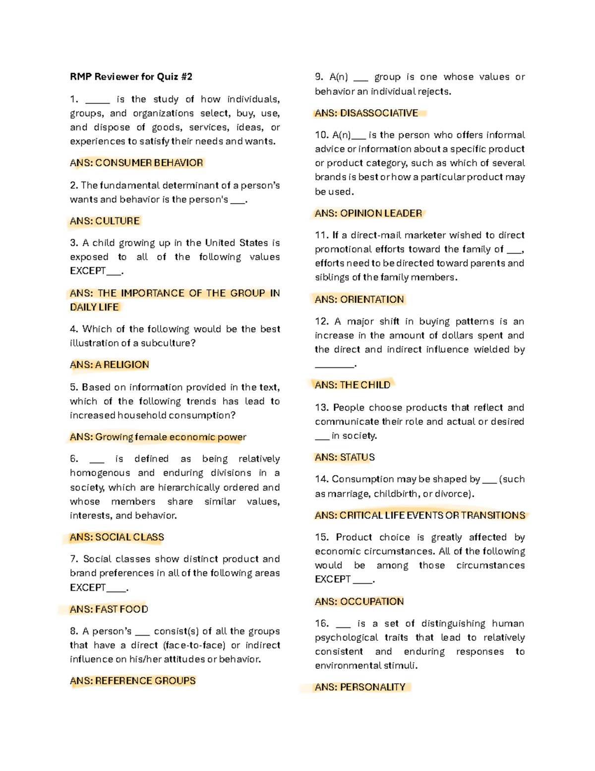 RMP Reviewer Quiz 2 - RMP Reviewer for Quiz # _____ is the study of how ...