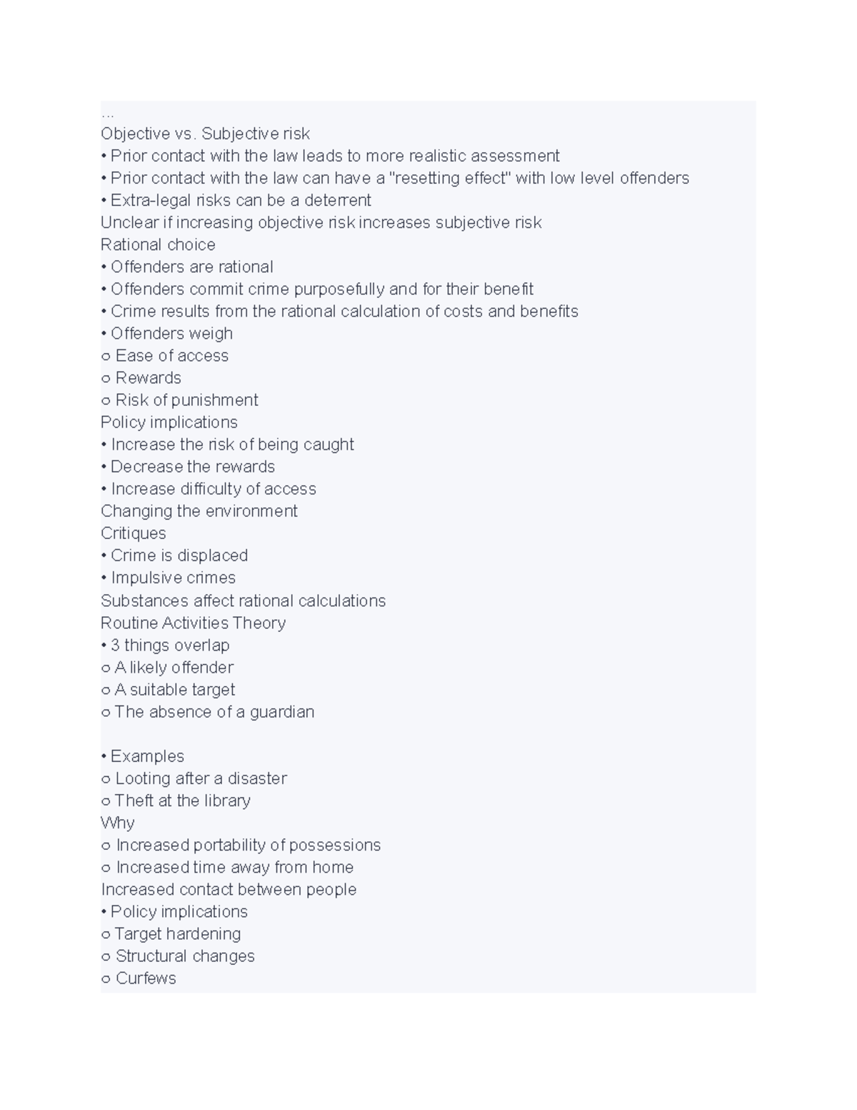 Crime 2 - study help - ... Objective vs. Subjective risk Prior contact ...