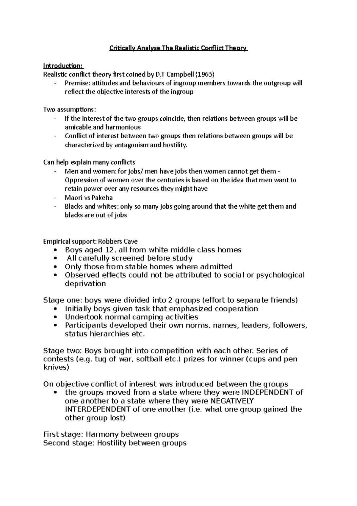 Critically Analyse The Realistic Conflict Theory - Critically Analyse ...