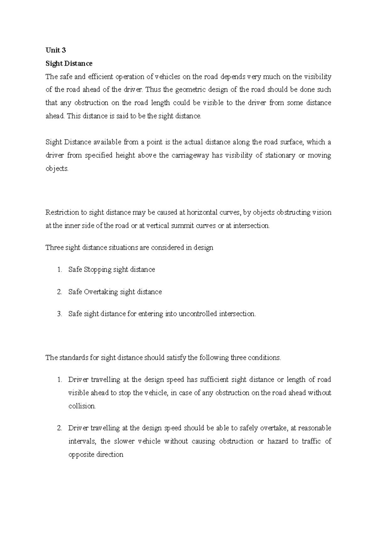 322446758 UNIT 4 Sight Distance - Unit 3 Sight Distance The safe and ...
