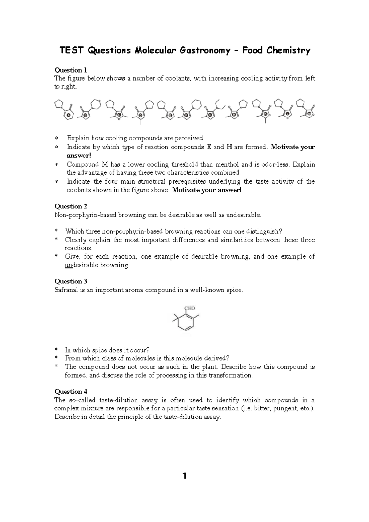 Example Exam Food Chemistry TEST Questions Molecular Gastronomy 3