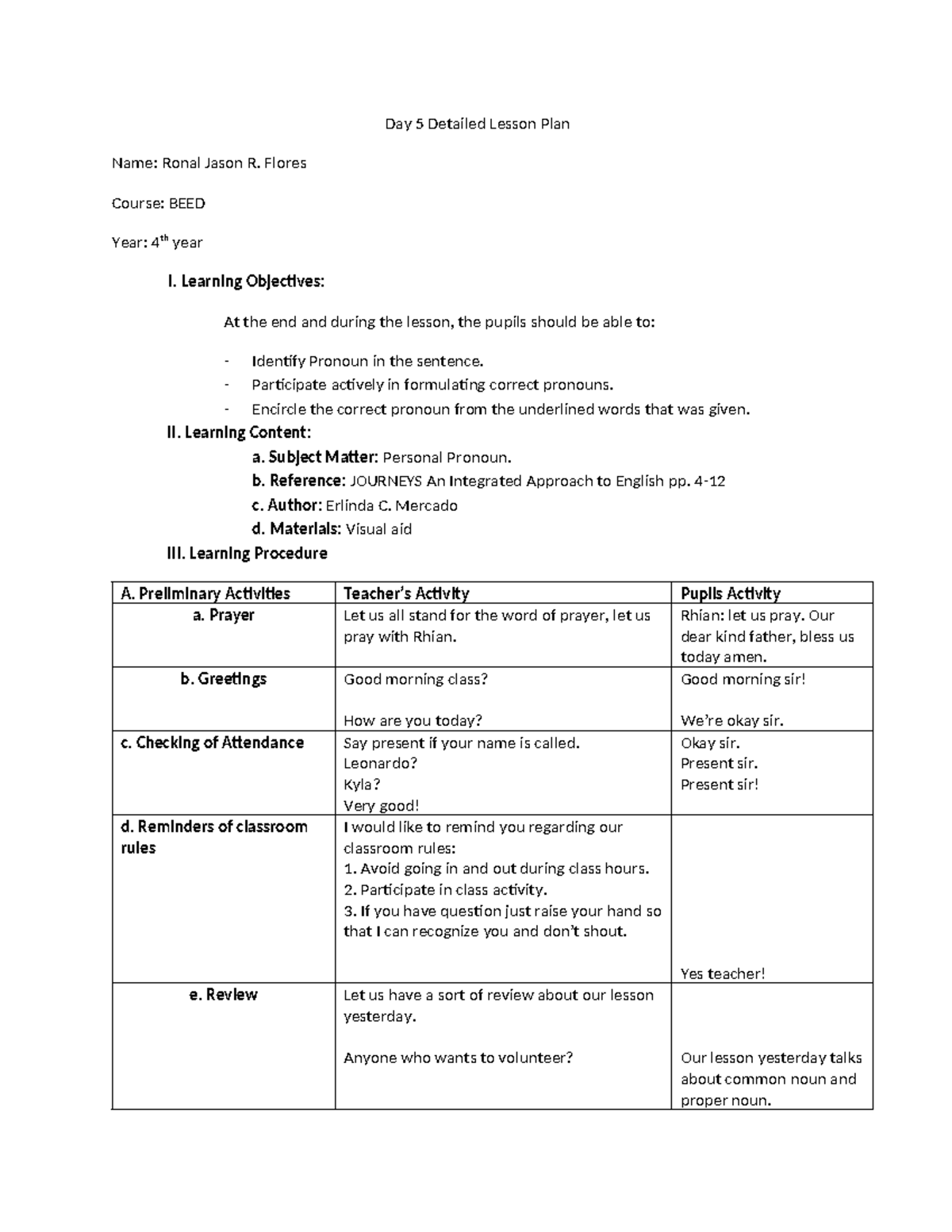 Sonja L.P day5555555 - Lesson plan that was required to pass - Day 5 ...