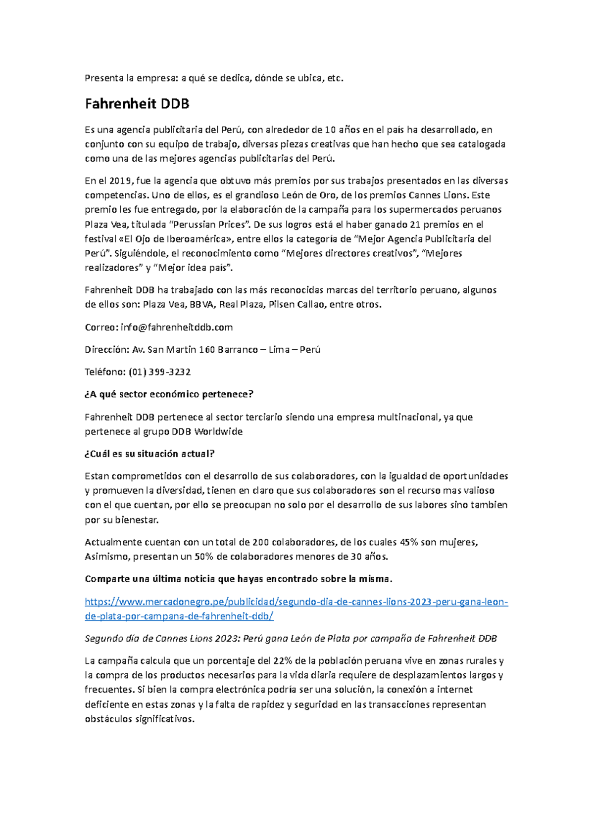 S02 empresa - Presenta la empresa: a qué se dedica, dónde se ubica, etc ...