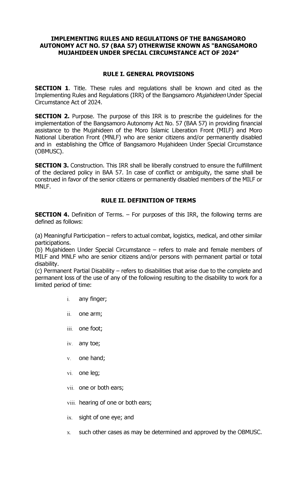 Internal rules and regulations of bangsamoro autonomy act number 57 which - IMPLEMENTING RULES ...