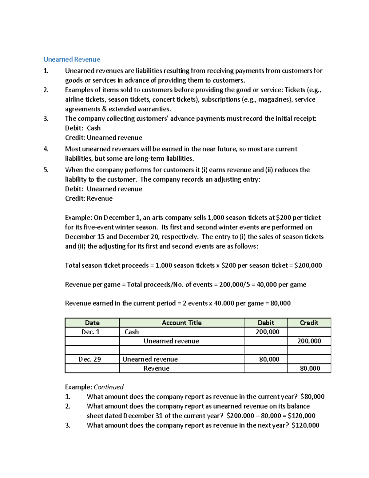 Chapter 9 pg 4 - Unearned Revenue Unearned revenues are liabilities ...