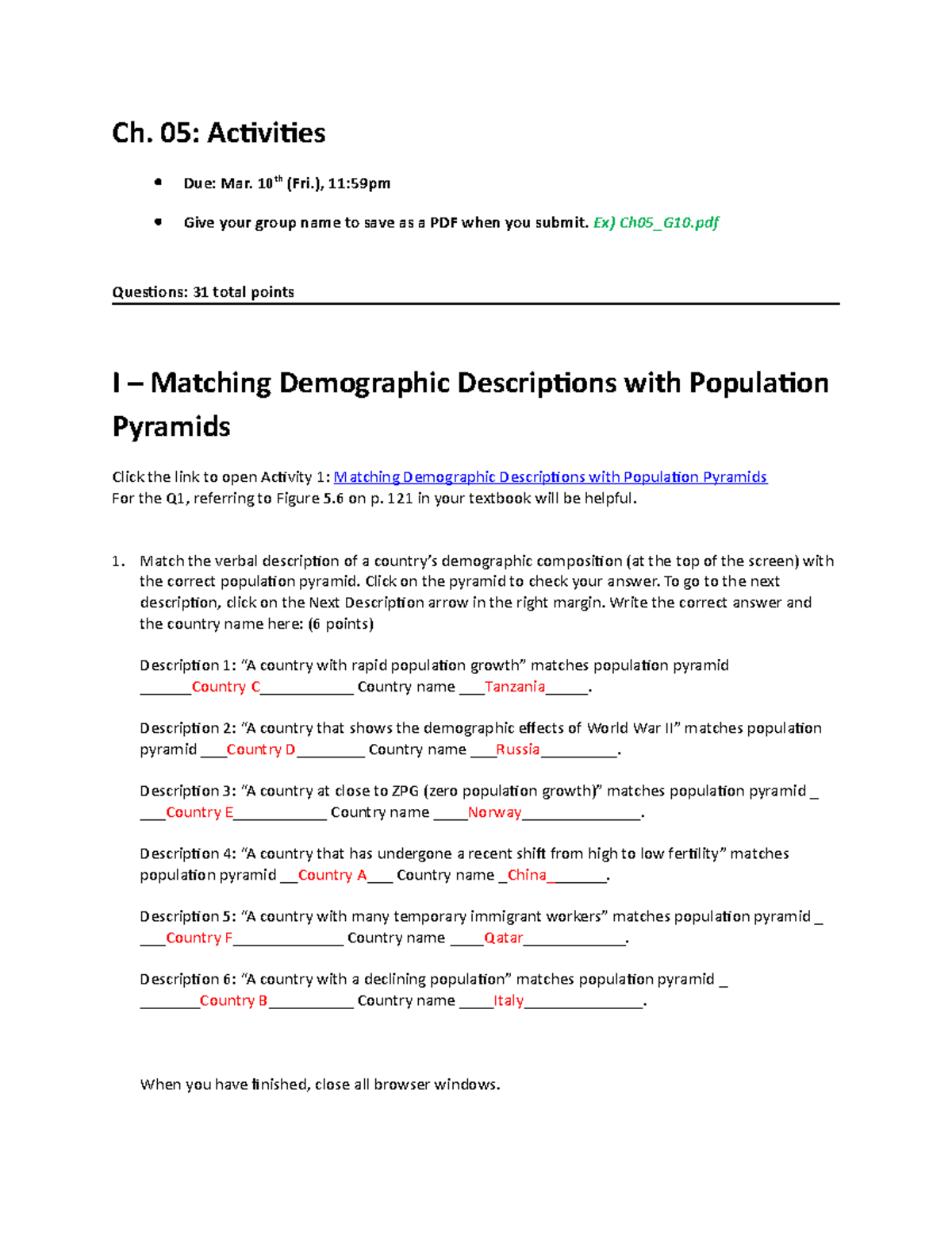 Chapter 5 questions - Ch. 05: Activities Due: Mar. 10th (Fri.), 11:59pm ...