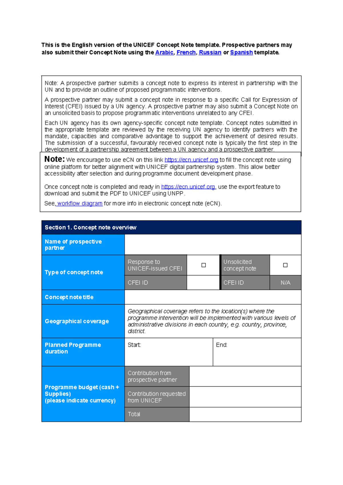 Unicef Concept Note Template with Guideline - This is the English ...
