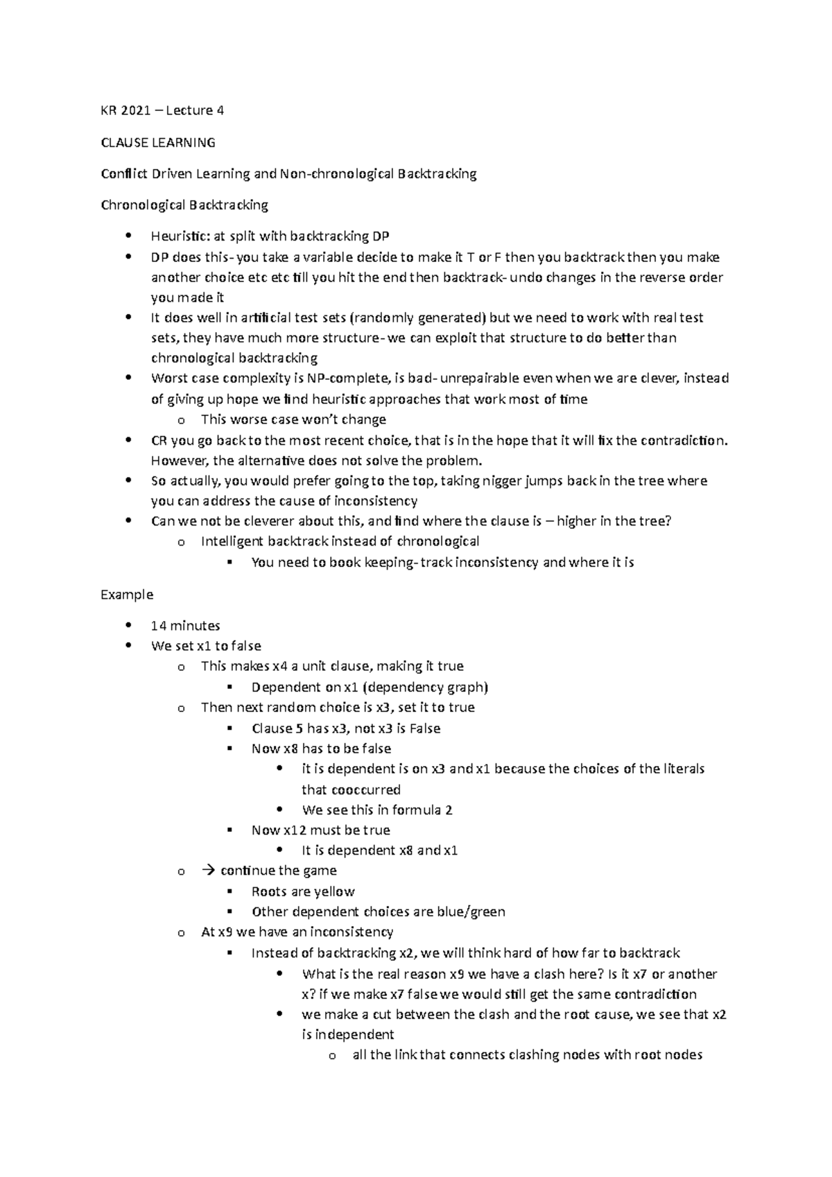Knowledge Representation Lecture 4 - KR 2021 – Lecture 4 CLAUSE LEARNING Conflict Driven ...