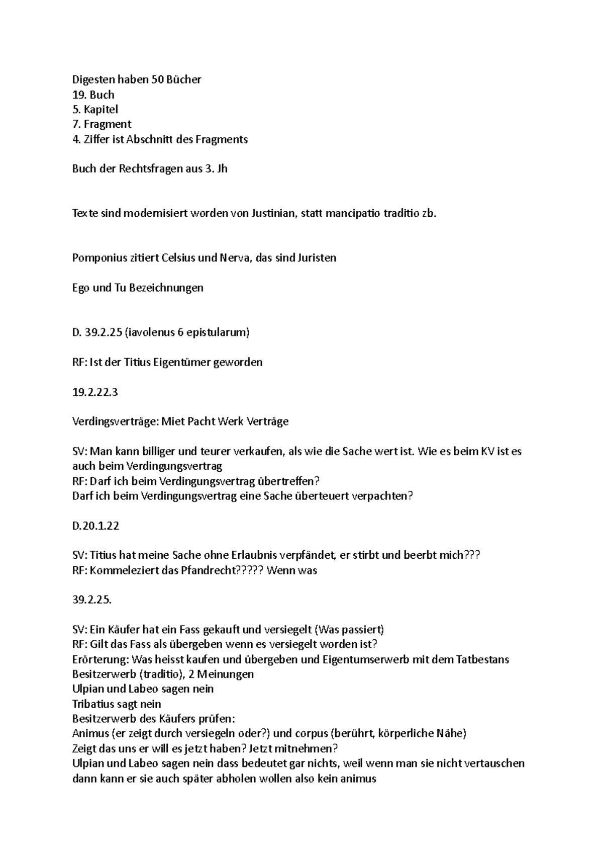 Digestenexegese - Notitzen - Digesten haben 50 Bücher 19. Buch 5 ...