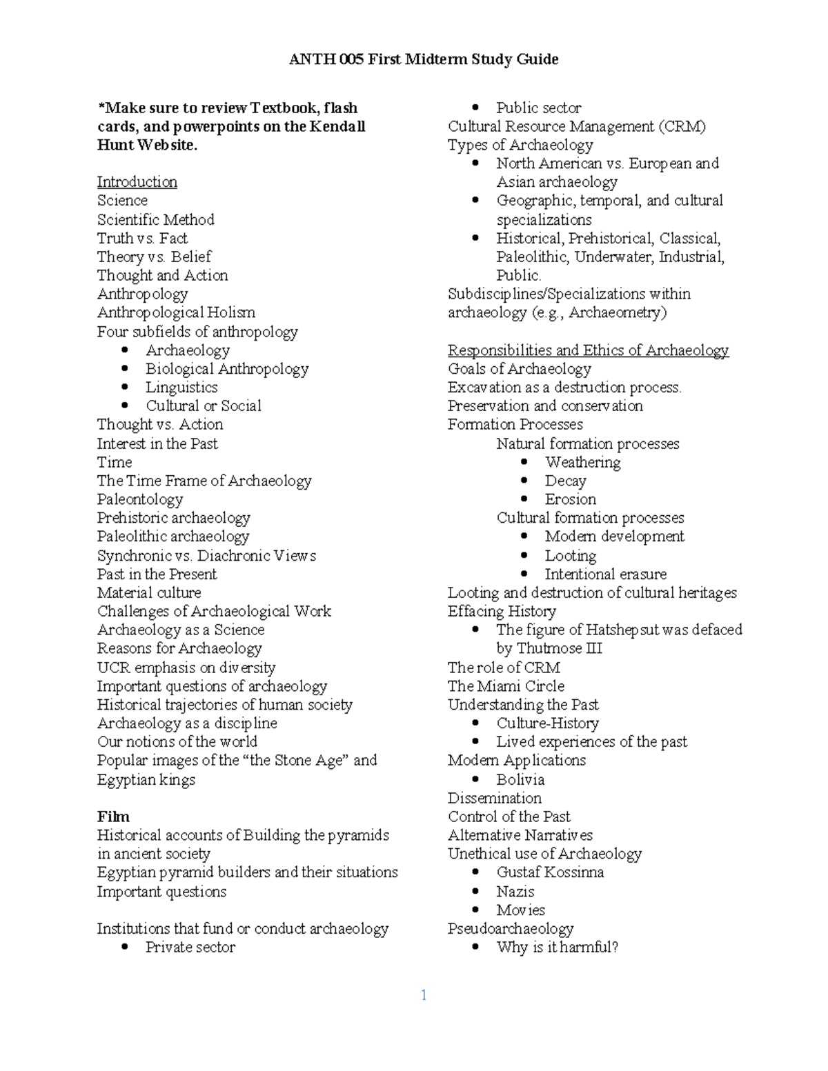 ANTH 005 First Midterm Study Guide - Introduction Science Scientific ...