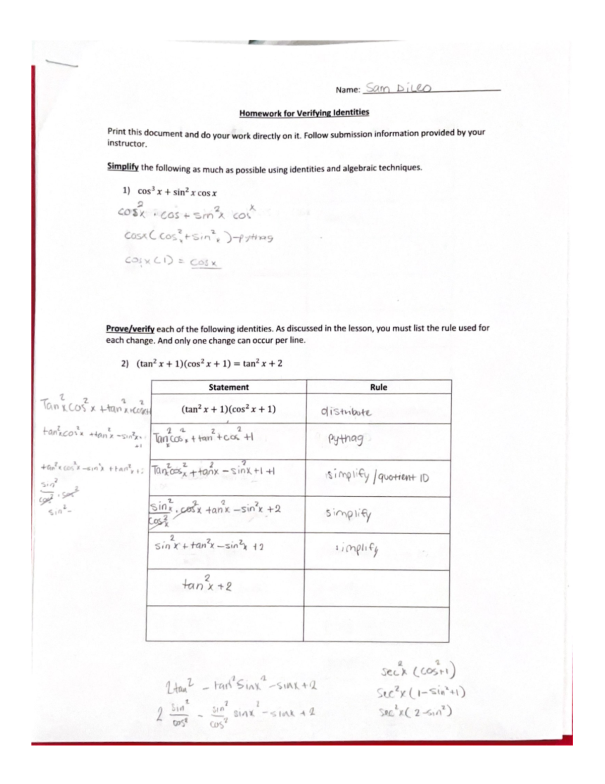 Homework for Verifying Identities - MAT 101 - Studocu