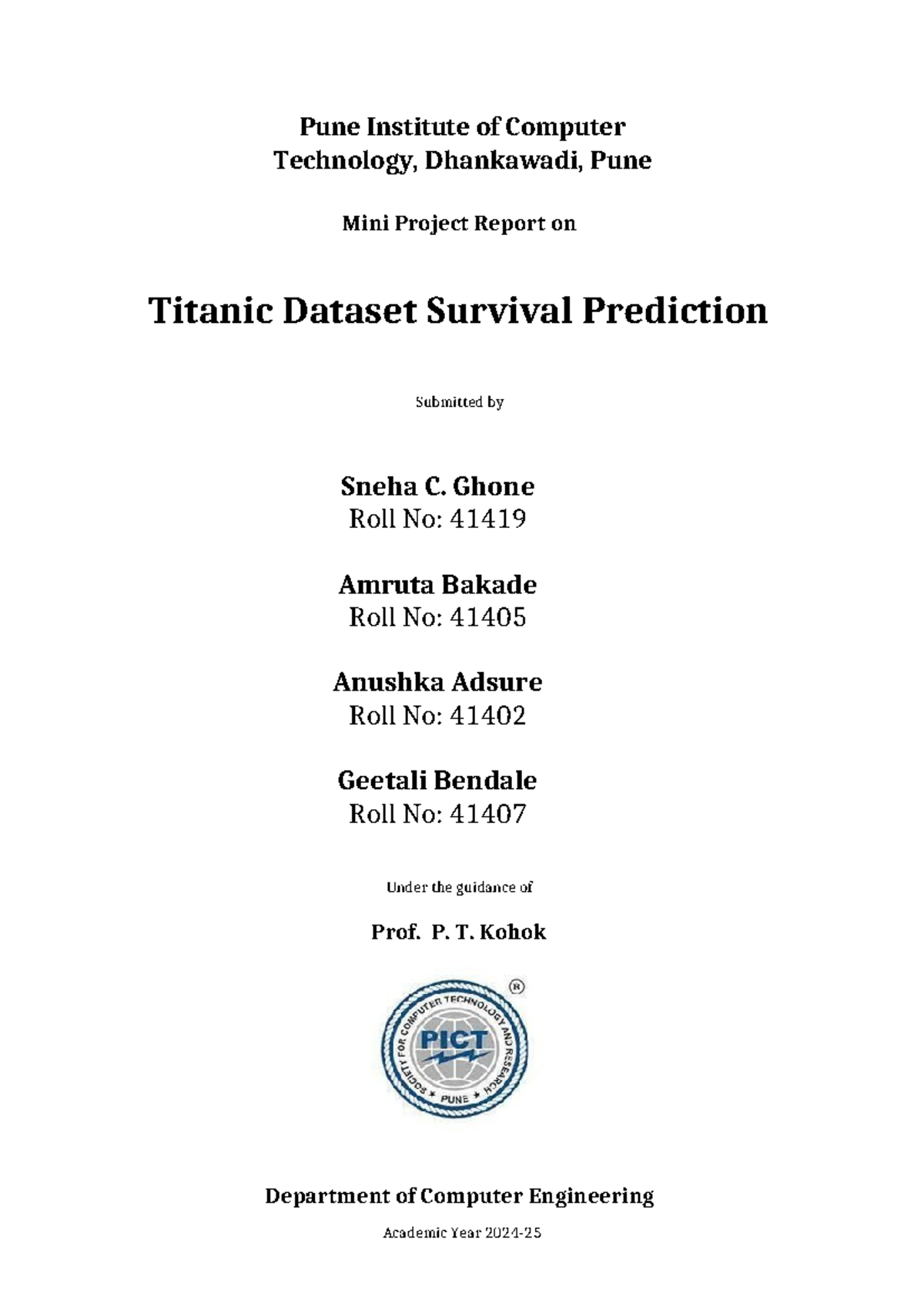 ML - Mini Project report - Pune Institute of Computer Technology ...