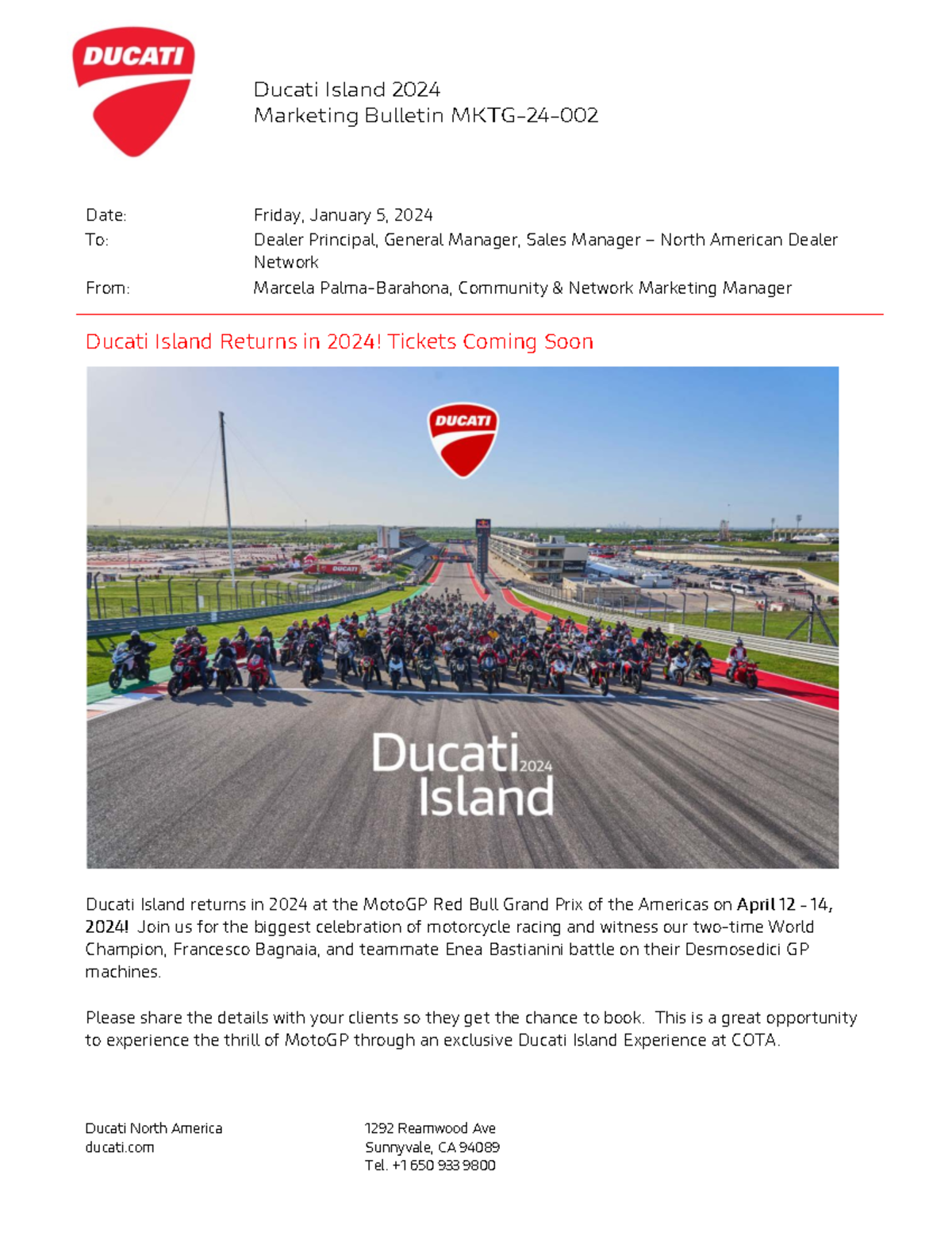 MKTG-24-002 Ducati Island 2024 - Ducati Island 2024 Marketing Bulletin ...
