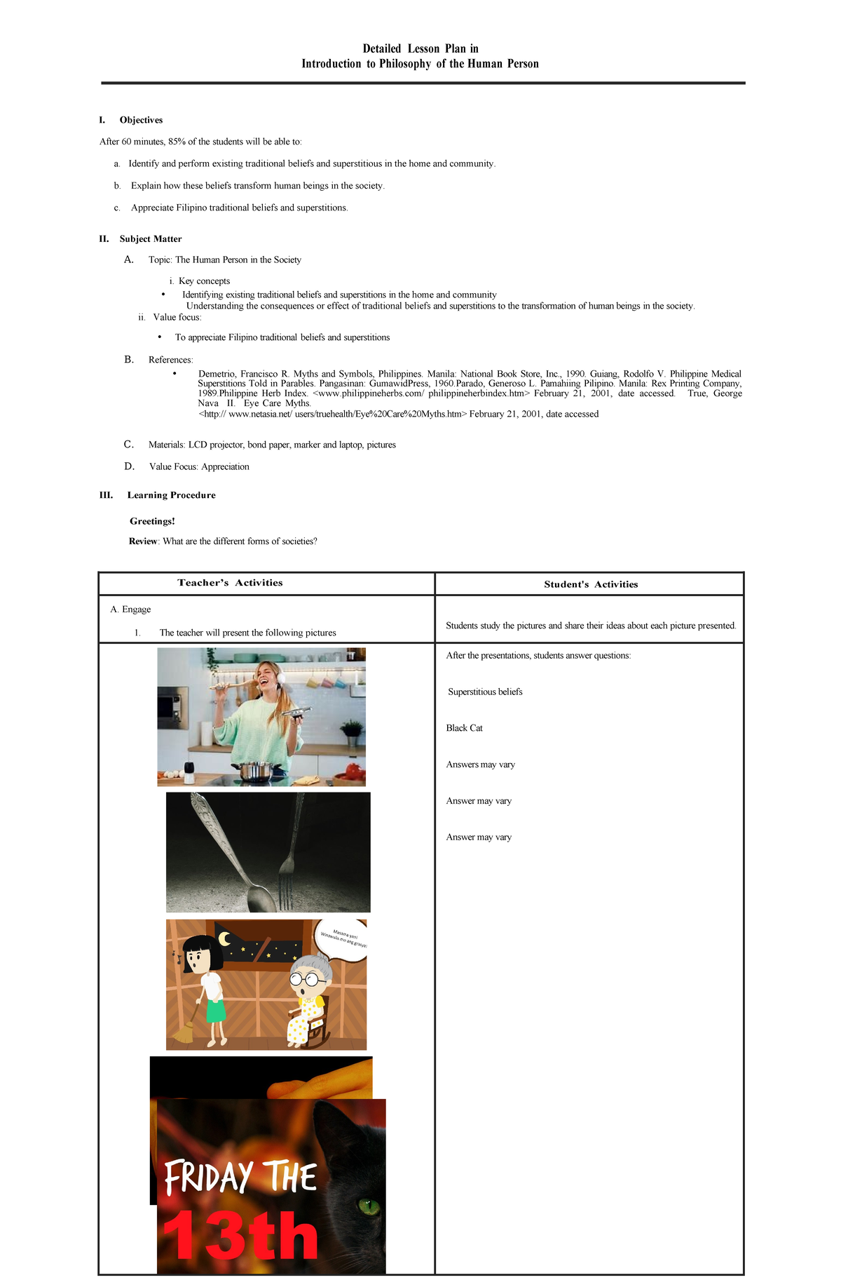 Superstitions and beliefs - Detailed Lesson Plan in Introduction to ...