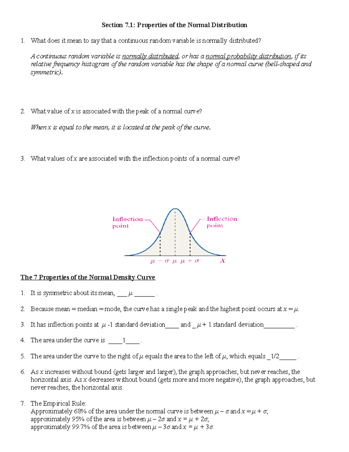 Chapter 7 statistics guided notes - Section 7: Properties of the Normal ...
