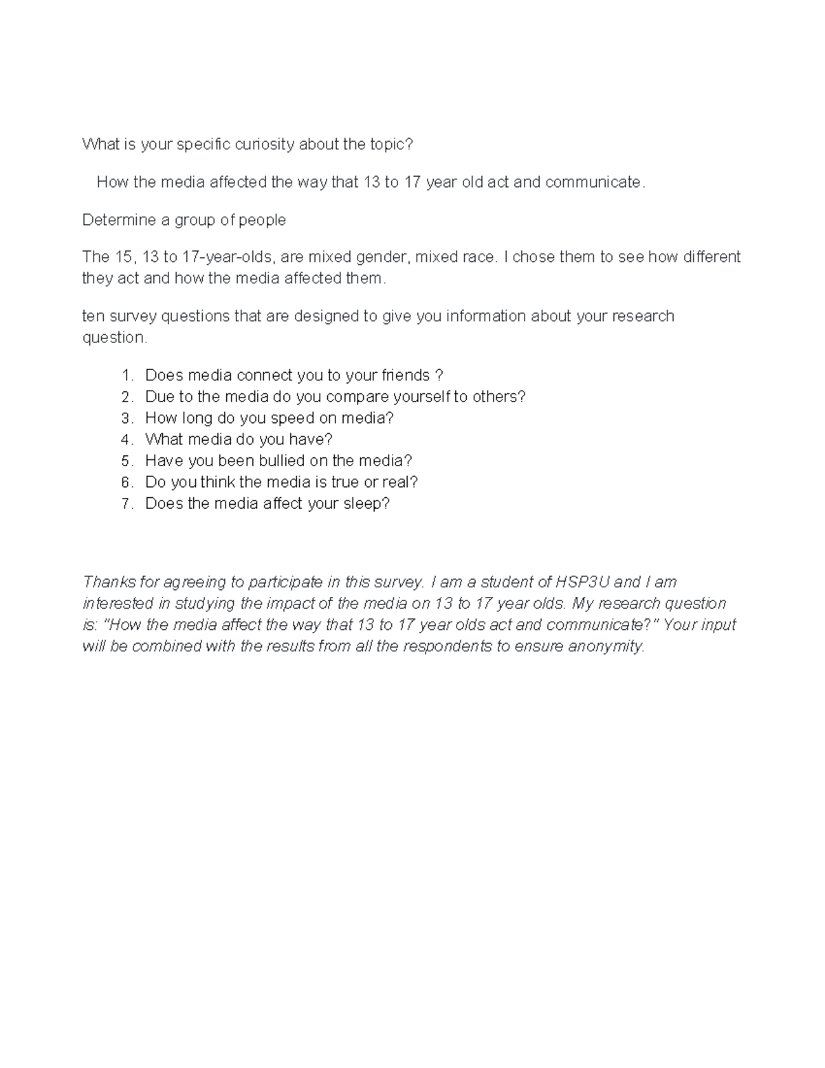 Assignment #1 Conducting a Survey for your Demographic Cohort - What is ...
