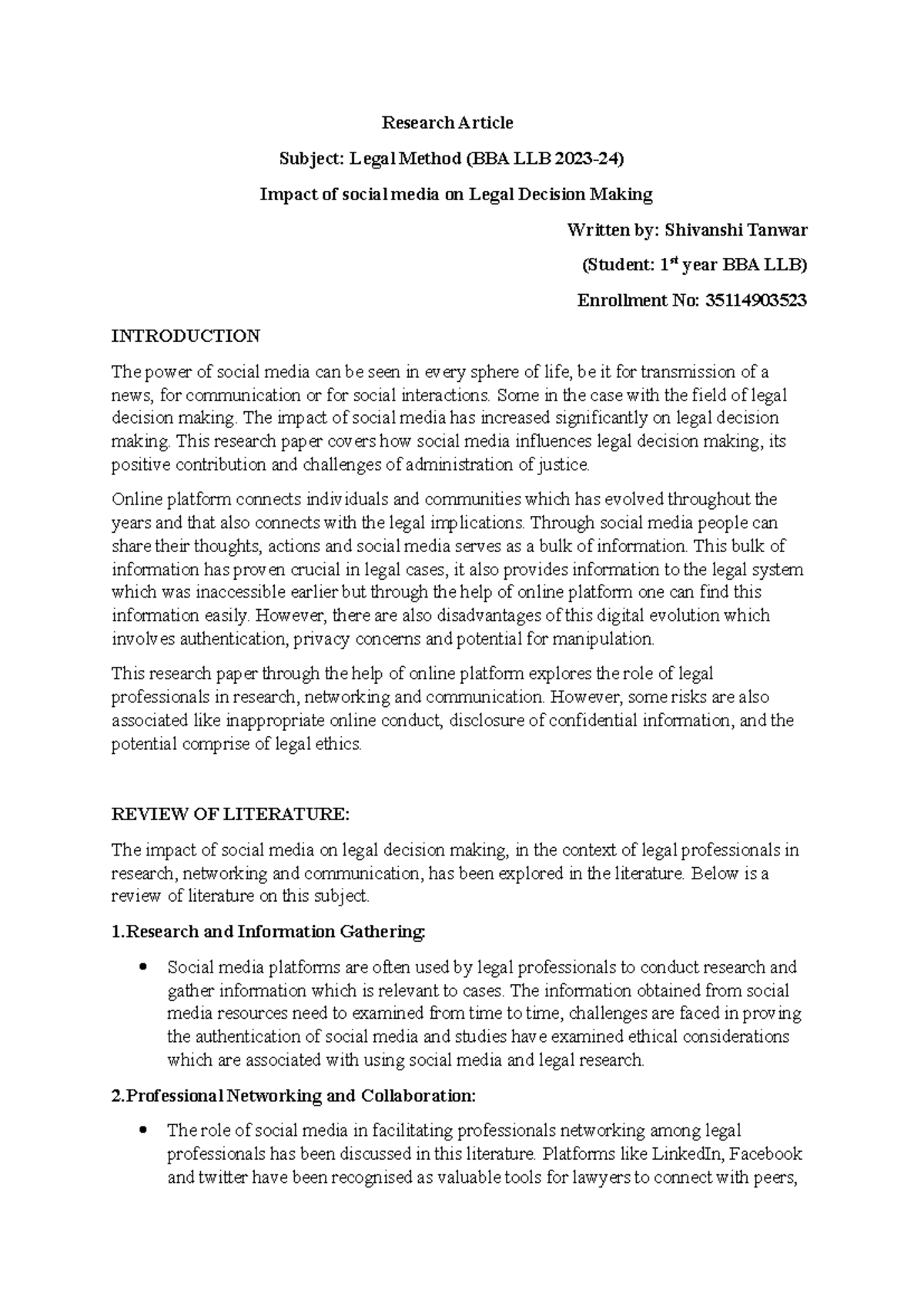 Impact of social media on legal decision making - Research Article ...