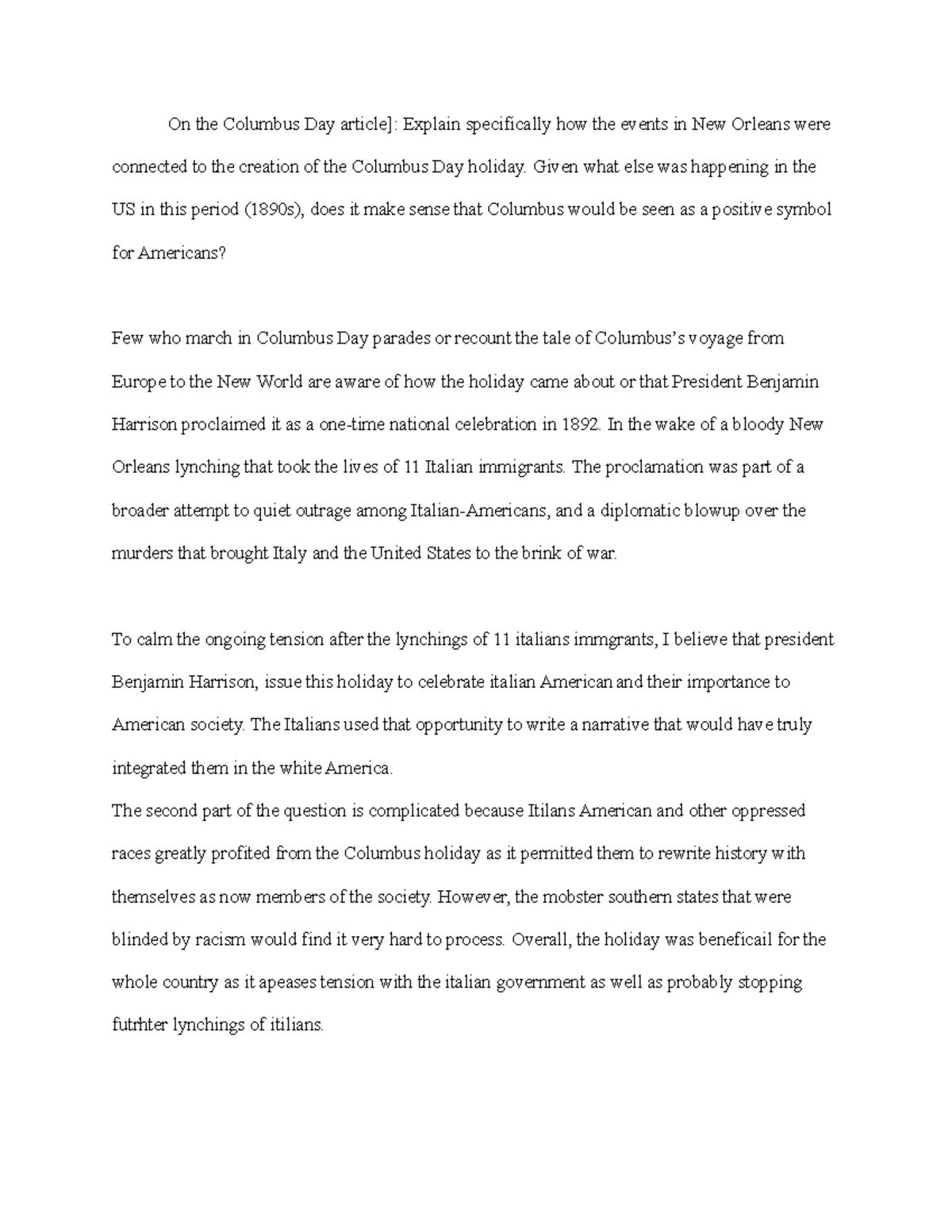 History Notes - N/A - On the Columbus Day article]: Explain ...