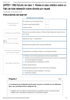 Examen [APEB 1-30 ] Caso de estudio Realice un análisis sobre la Unión de Hecho - Comenzado: 26 ...