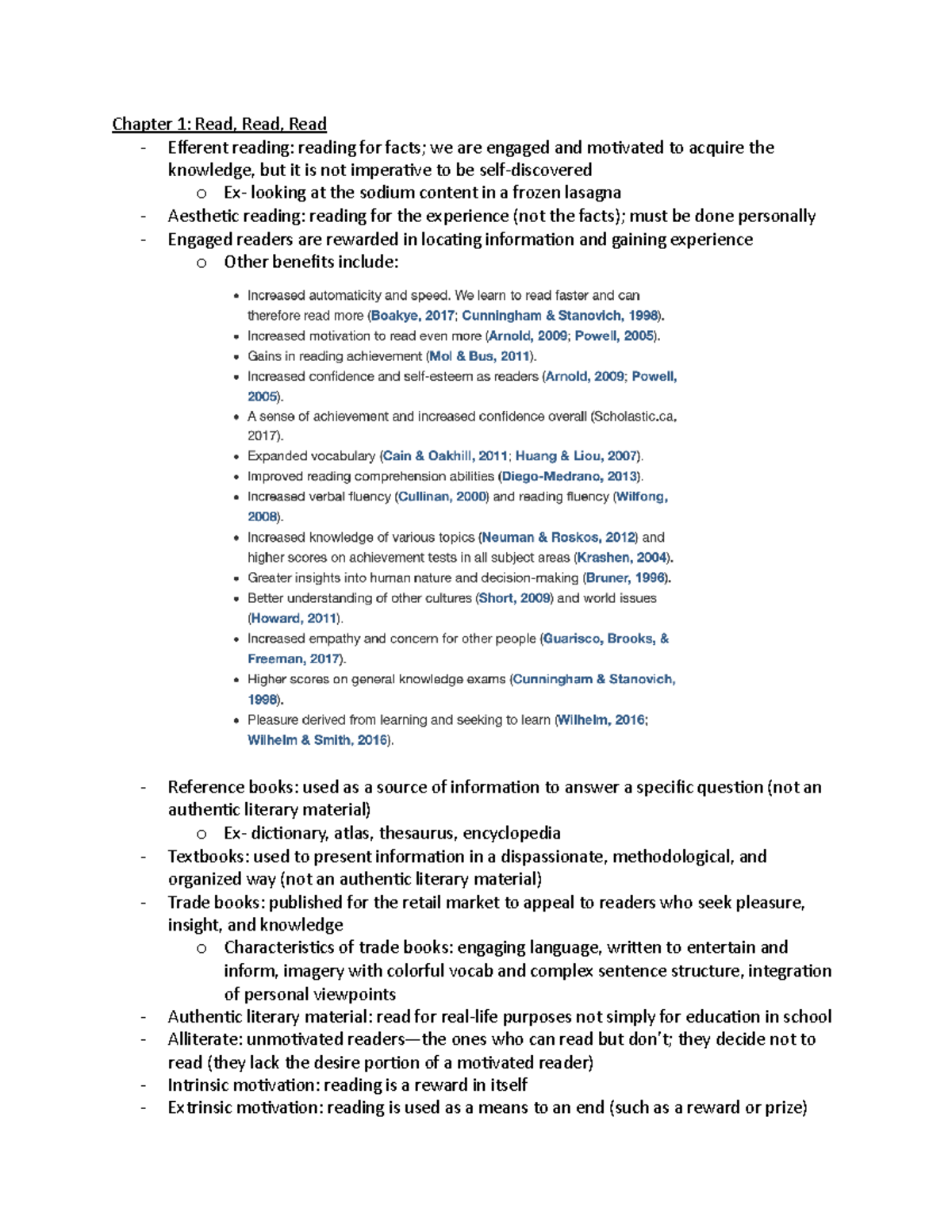 Chapter 1 Textbook Notes - Chapter 1: Read, Read, Read - Efferent ...