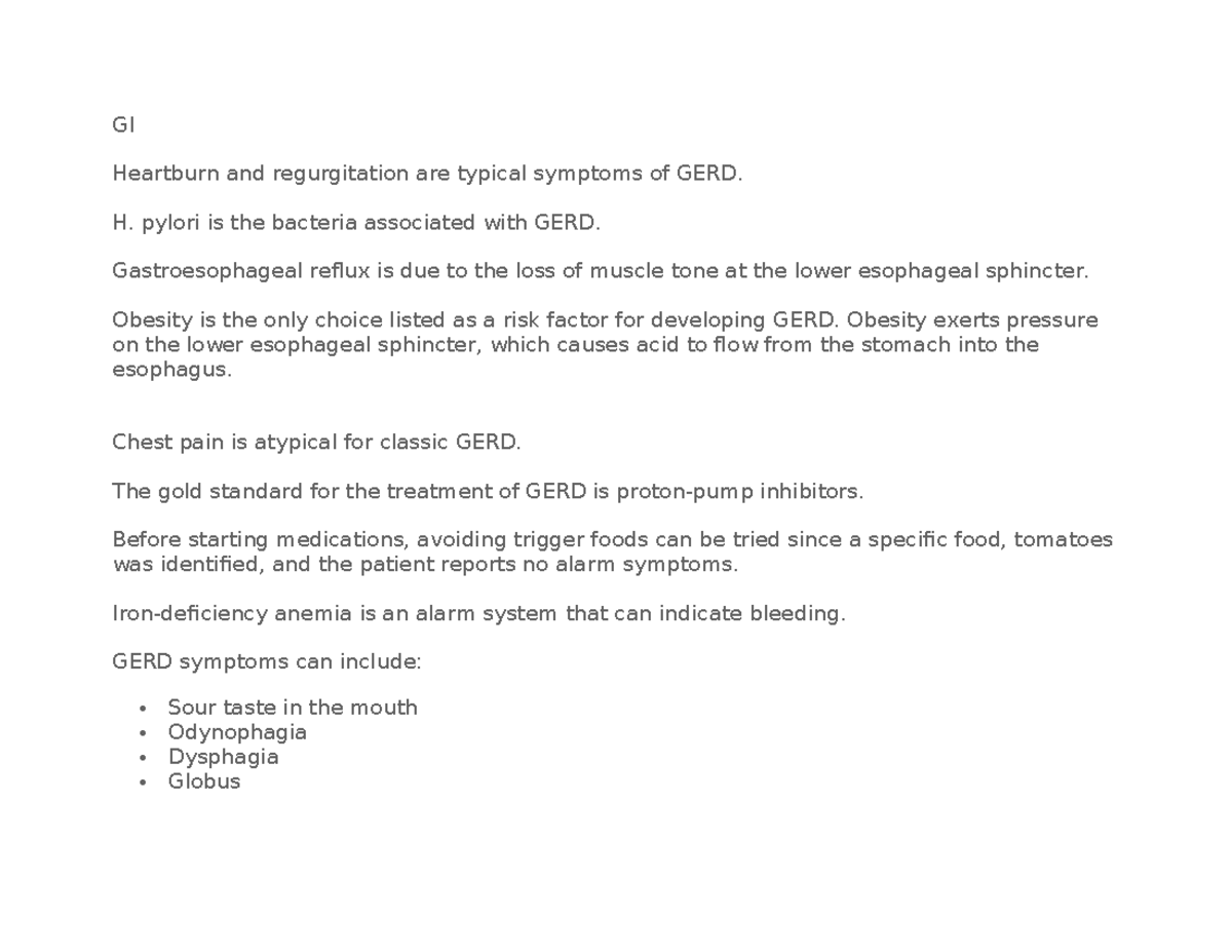 Week 5 GI-edapt - need to know - GI Heartburn and regurgitation are ...