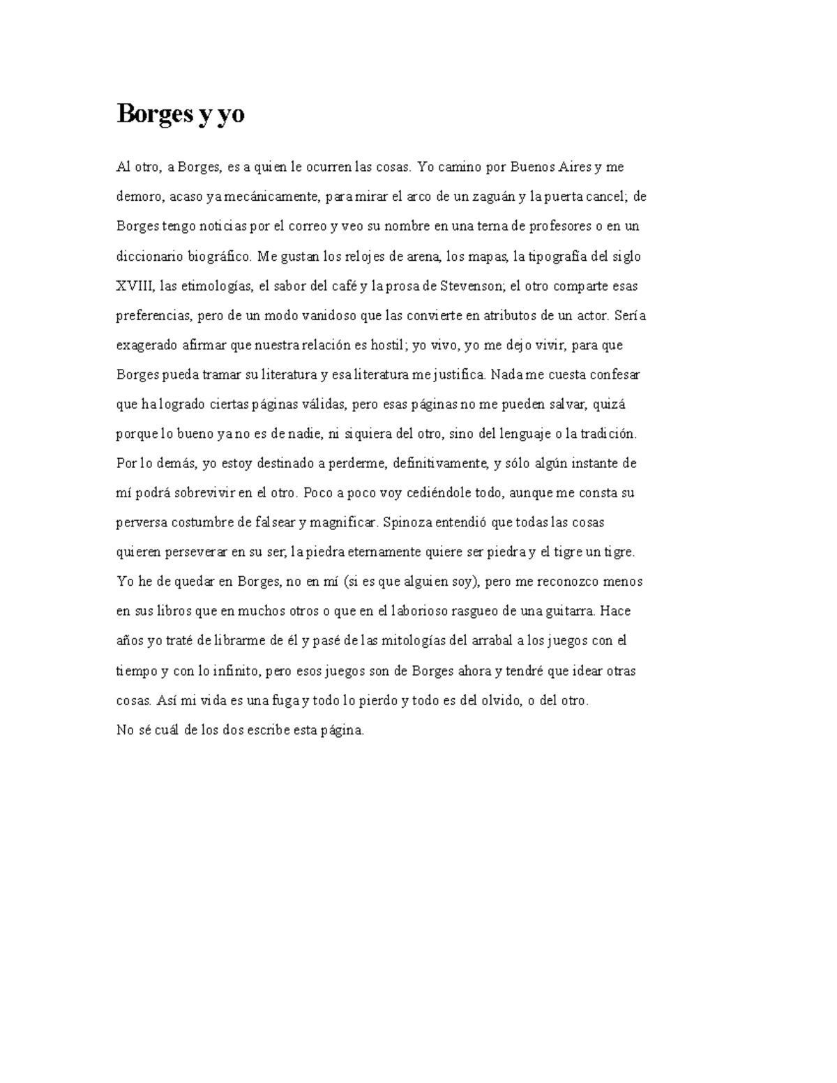 Borges y yo - Este texto puede leerse desde el psicoanálisis para ...