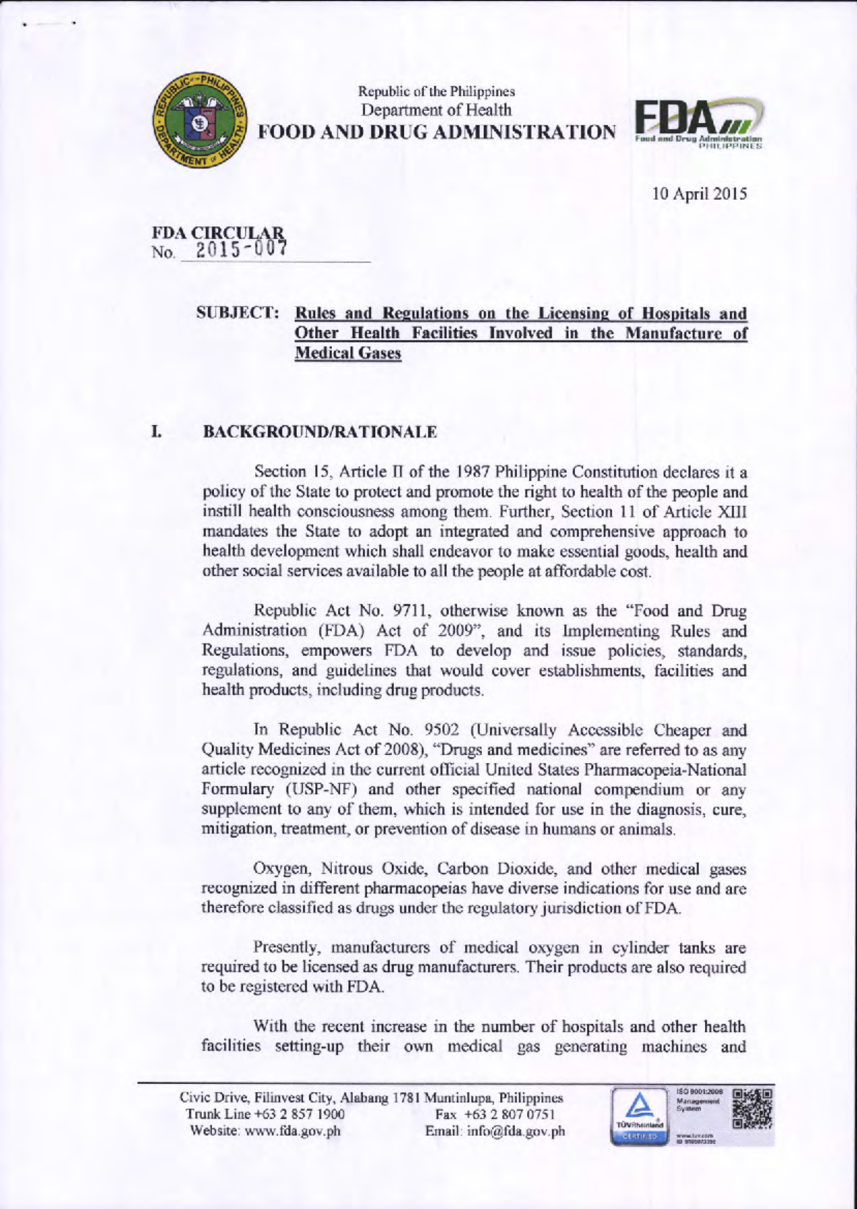 FDA-Circular-No.-2015-007 - Republic of the Philippines Department of ...